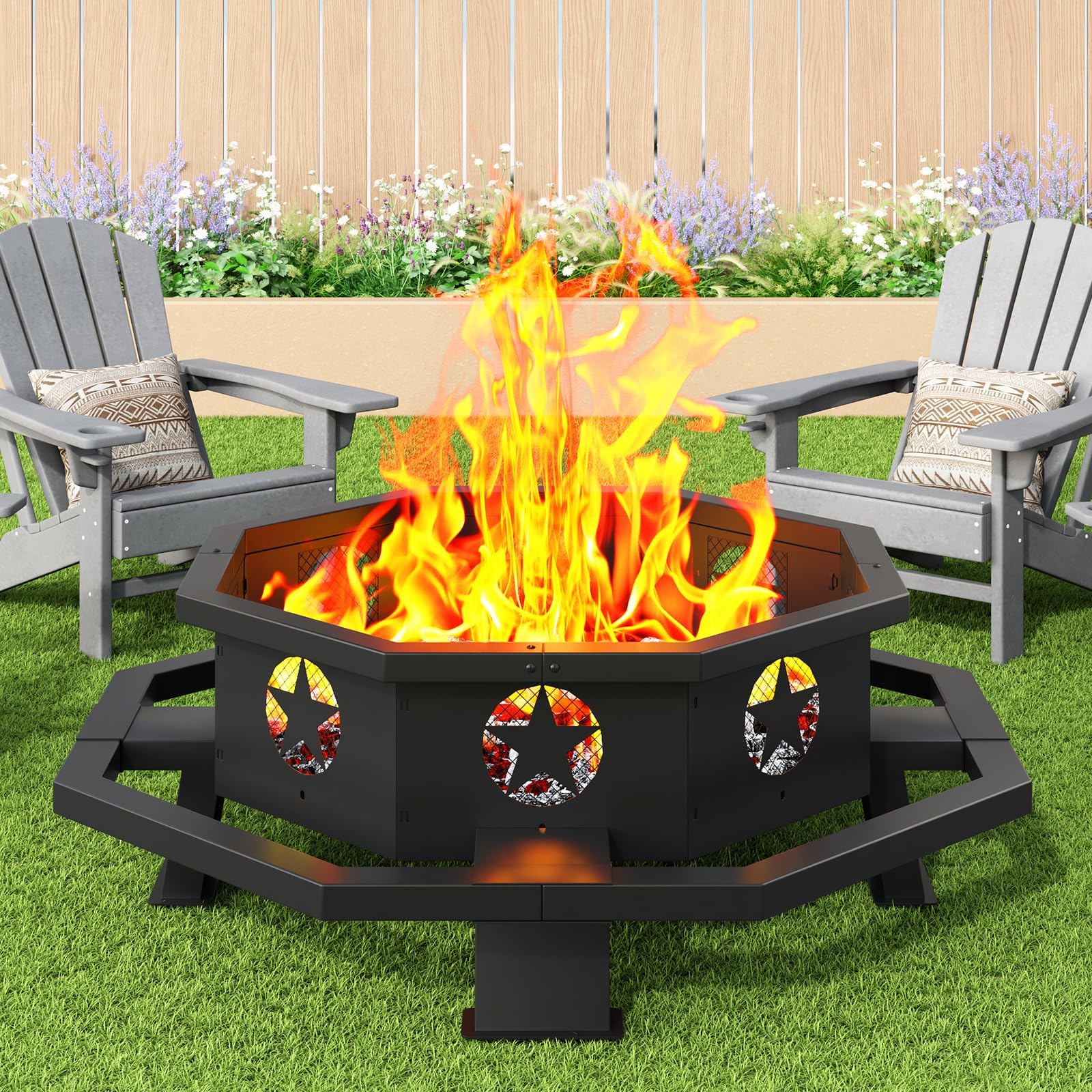Amazon.com : ZIENLIFE 43 inch Fire Pit, Outdoor Wood Burning Fire Pit ...