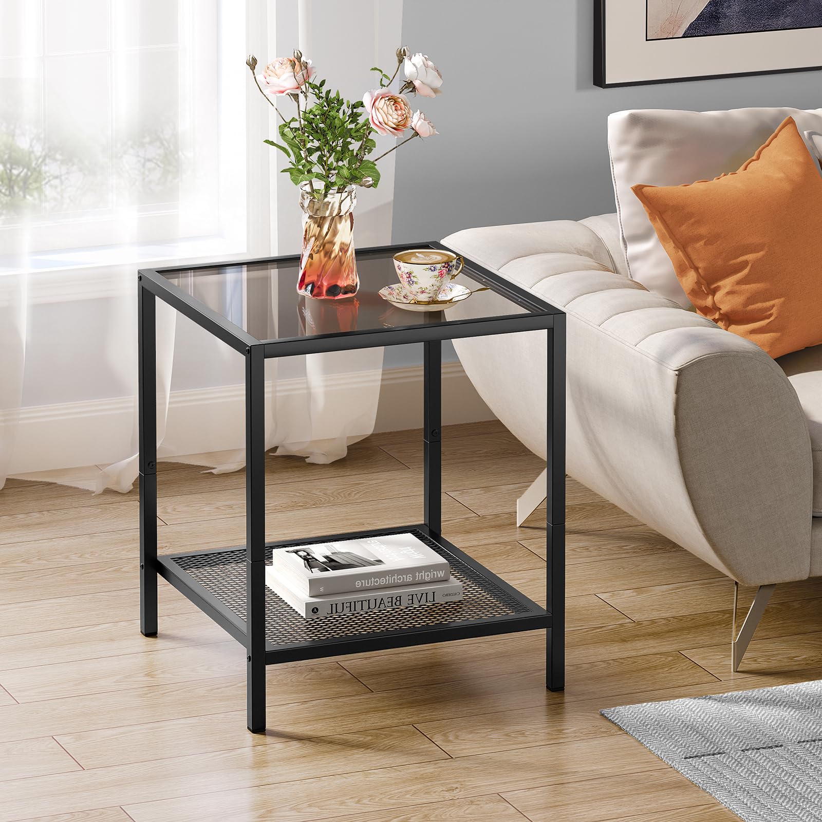 Amazon.com: SAYGOER Gray Side Table and Glass Coffee Table with Storage ...
