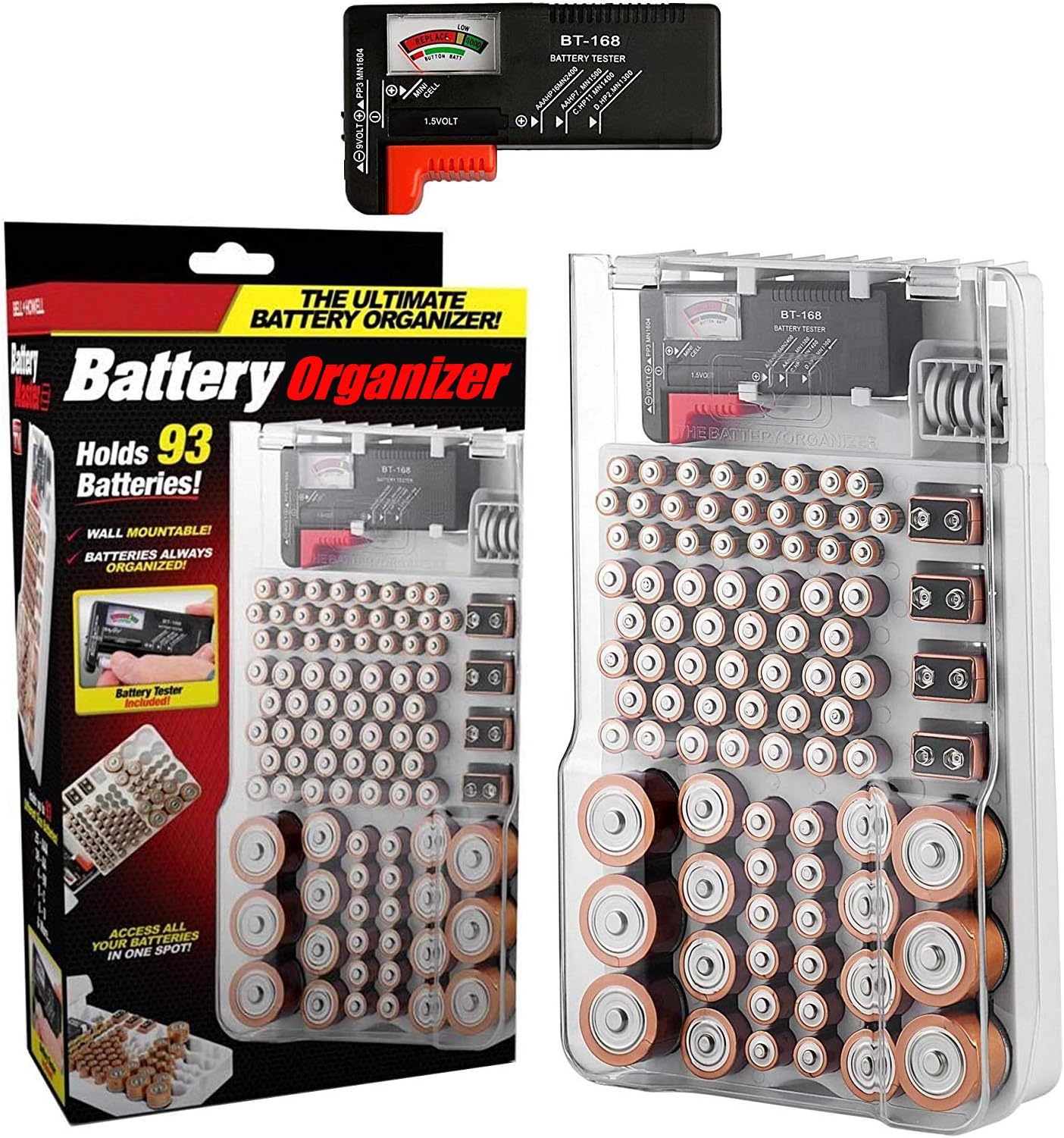 ELITRA HOME Battery Storage Organizer Case, Holds 104 Batteries AA AAA ...