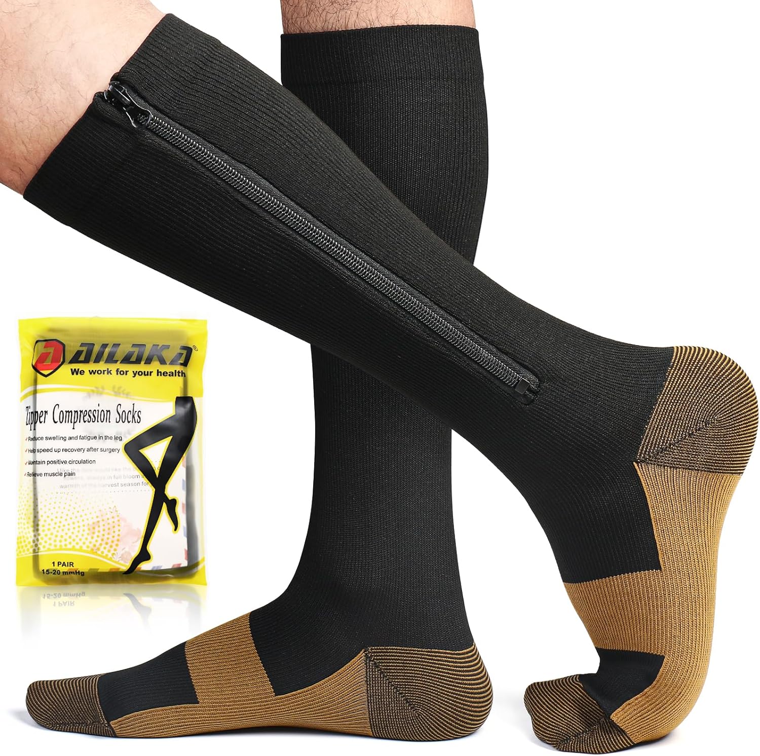 Amazon.com: Ailaka Medical 15-20 mmHg Zipper Compression Socks Women ...