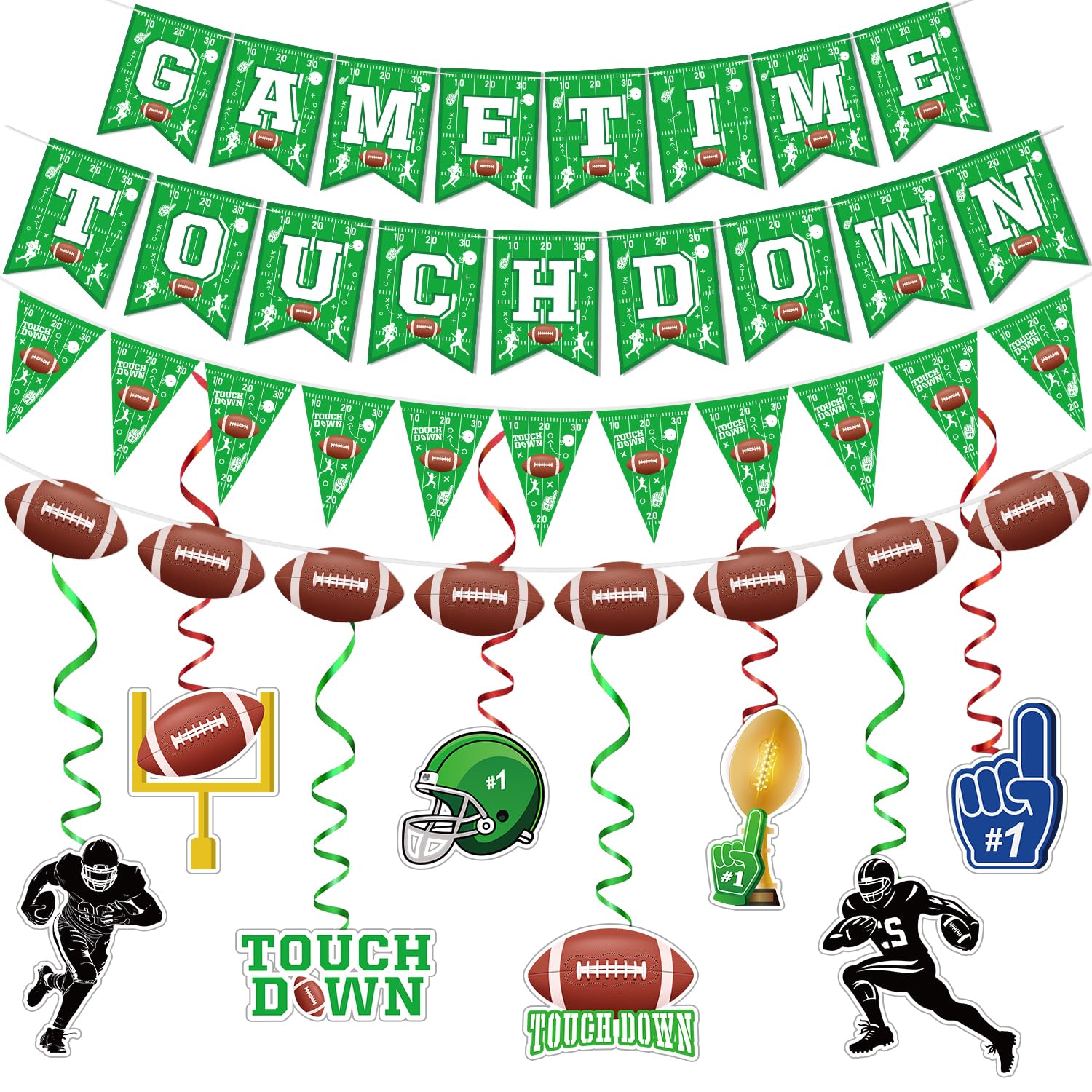 4 Pack Football Party Banner Football Hanging Swirl Decorations ...