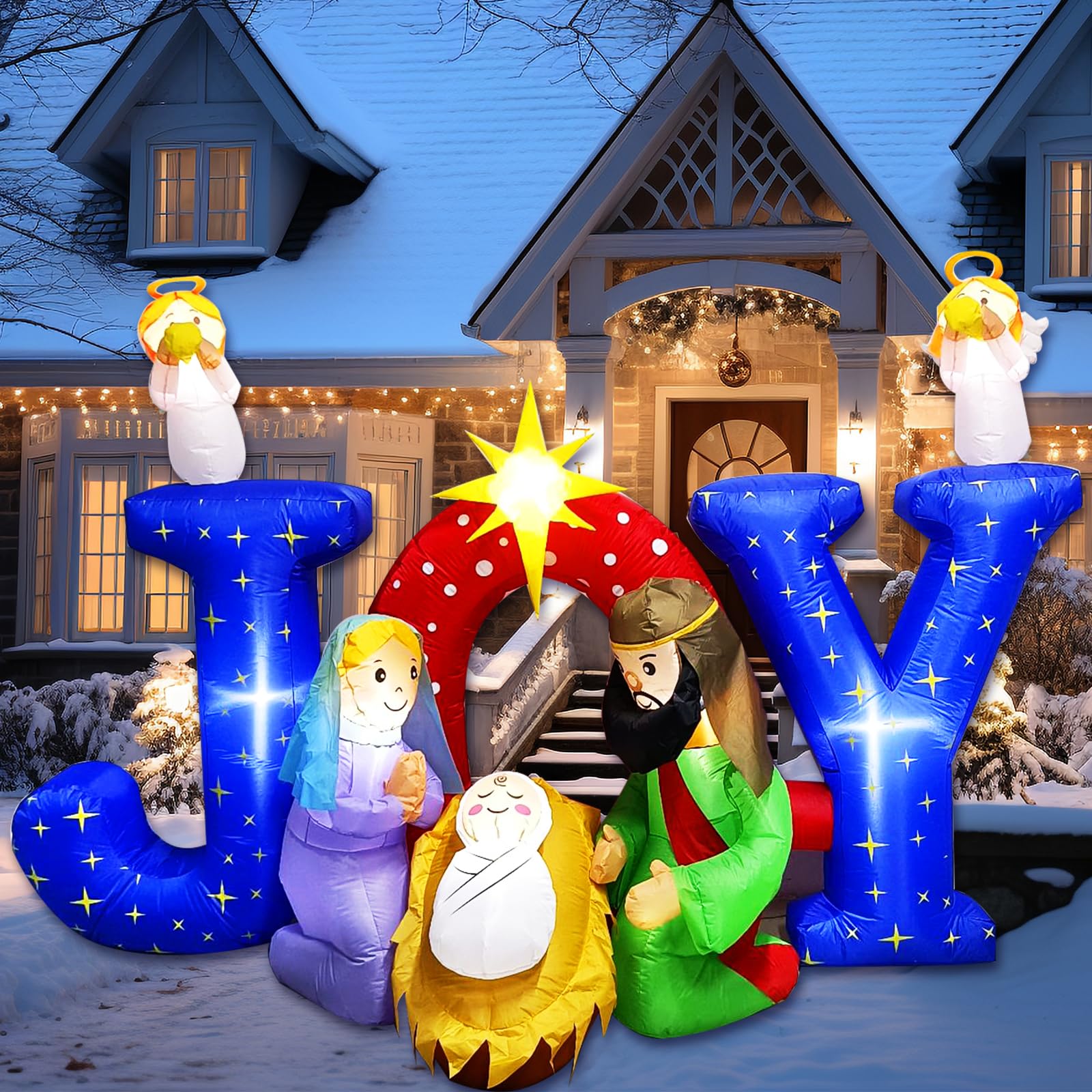 Amazon.com: 9.1FT Christmas Inflatables Joy Nativity Scene with Angels ...