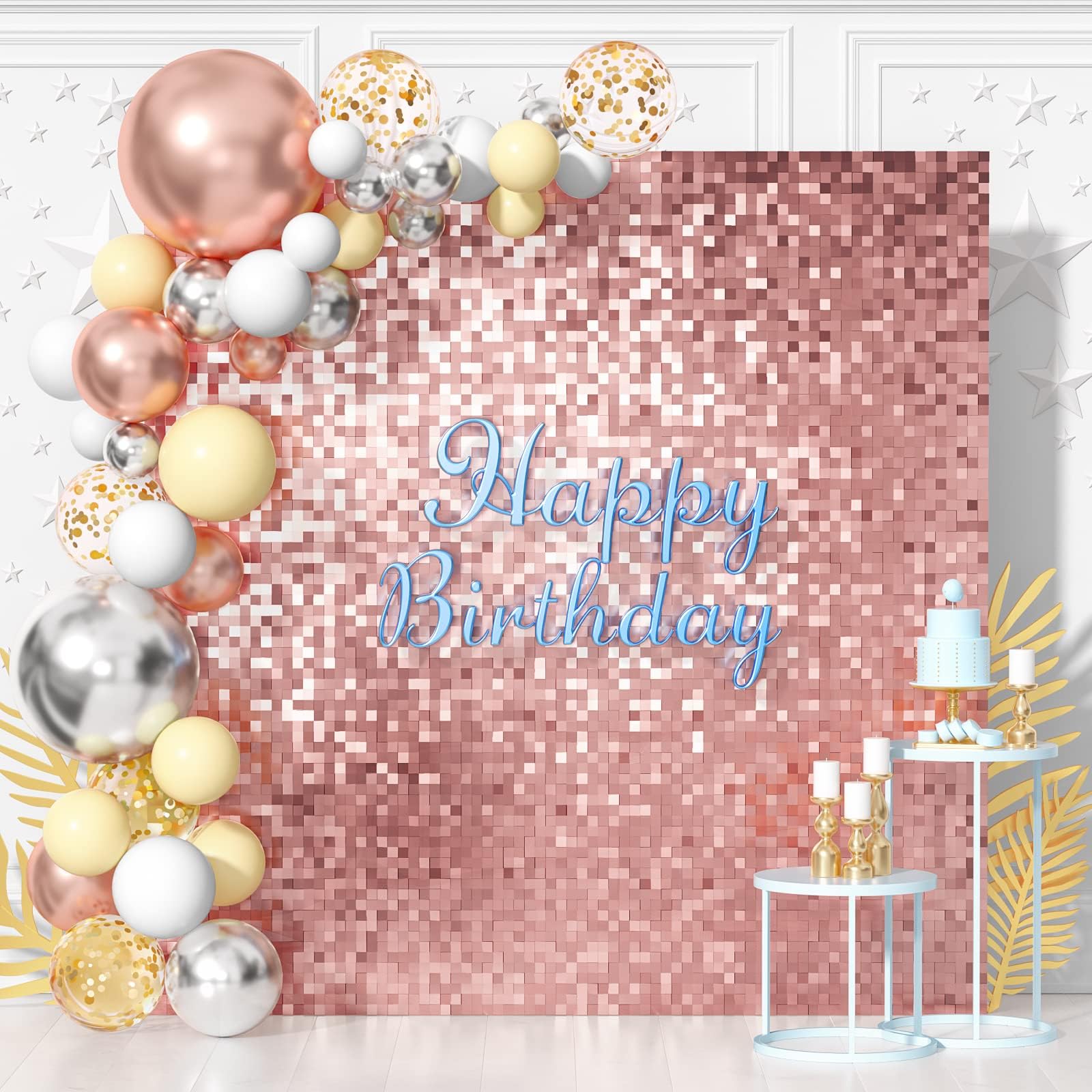 Amazon.com : HUICYHFR Rose Gold Shimmer Wall Backdrop - 36PCS Panels ...