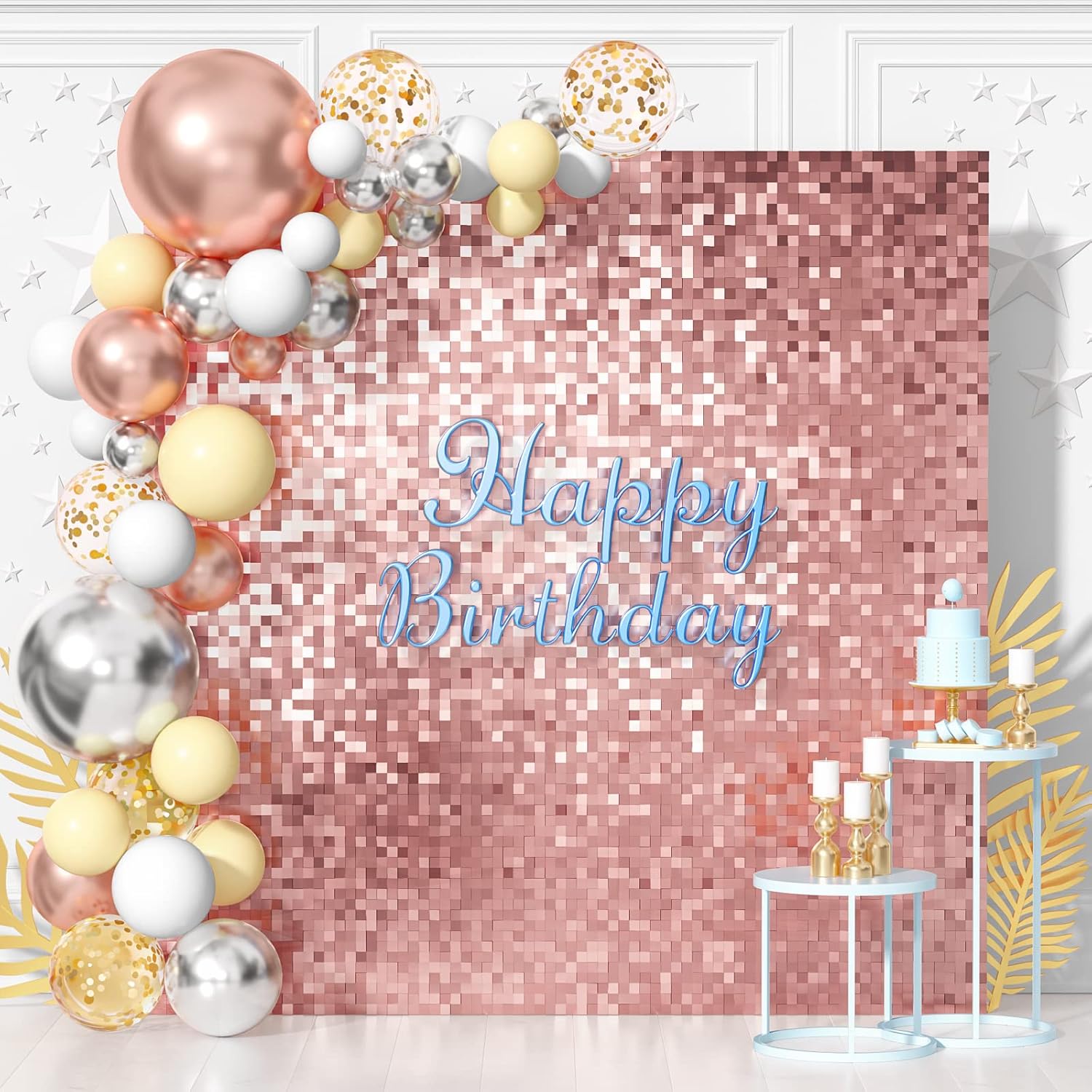 Amazon.com : HUICYHFR Rose Gold Shimmer Wall Backdrop - 36PCS Panels ...