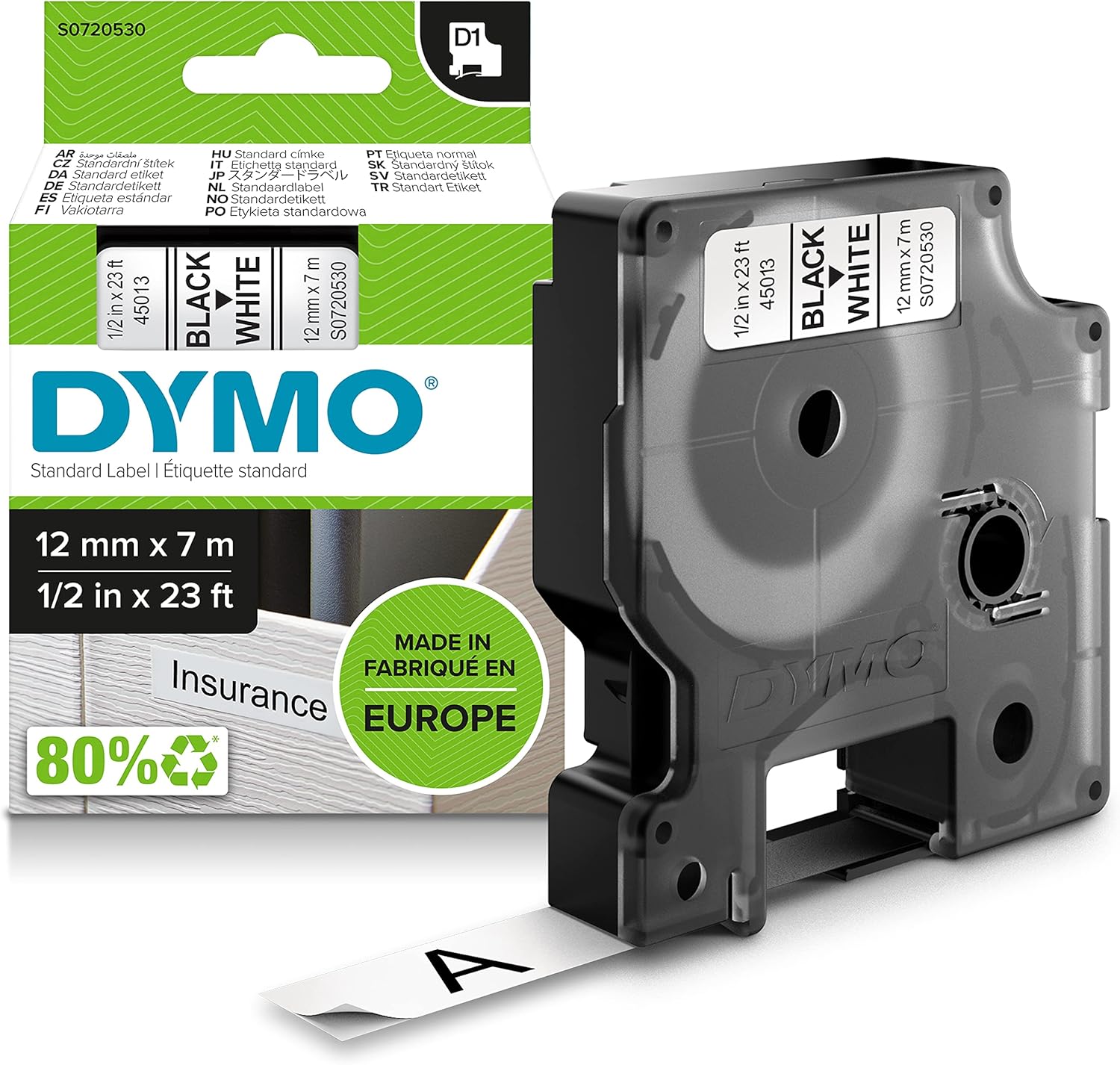 Dymo D1 Labelling Tape 12mm Black On White 45013 Amazon ae Office