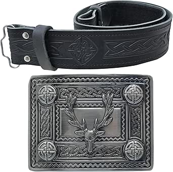 Amazon.com: Kilt Belt and Buckle Set - Scottish Celtic Embossed Genuine ...