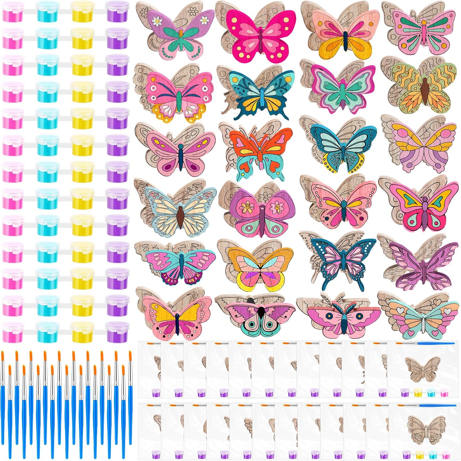 Amazon.com: JellyArch 24 Sets 3D Wooden Butterfly DIY Painting Craft ...