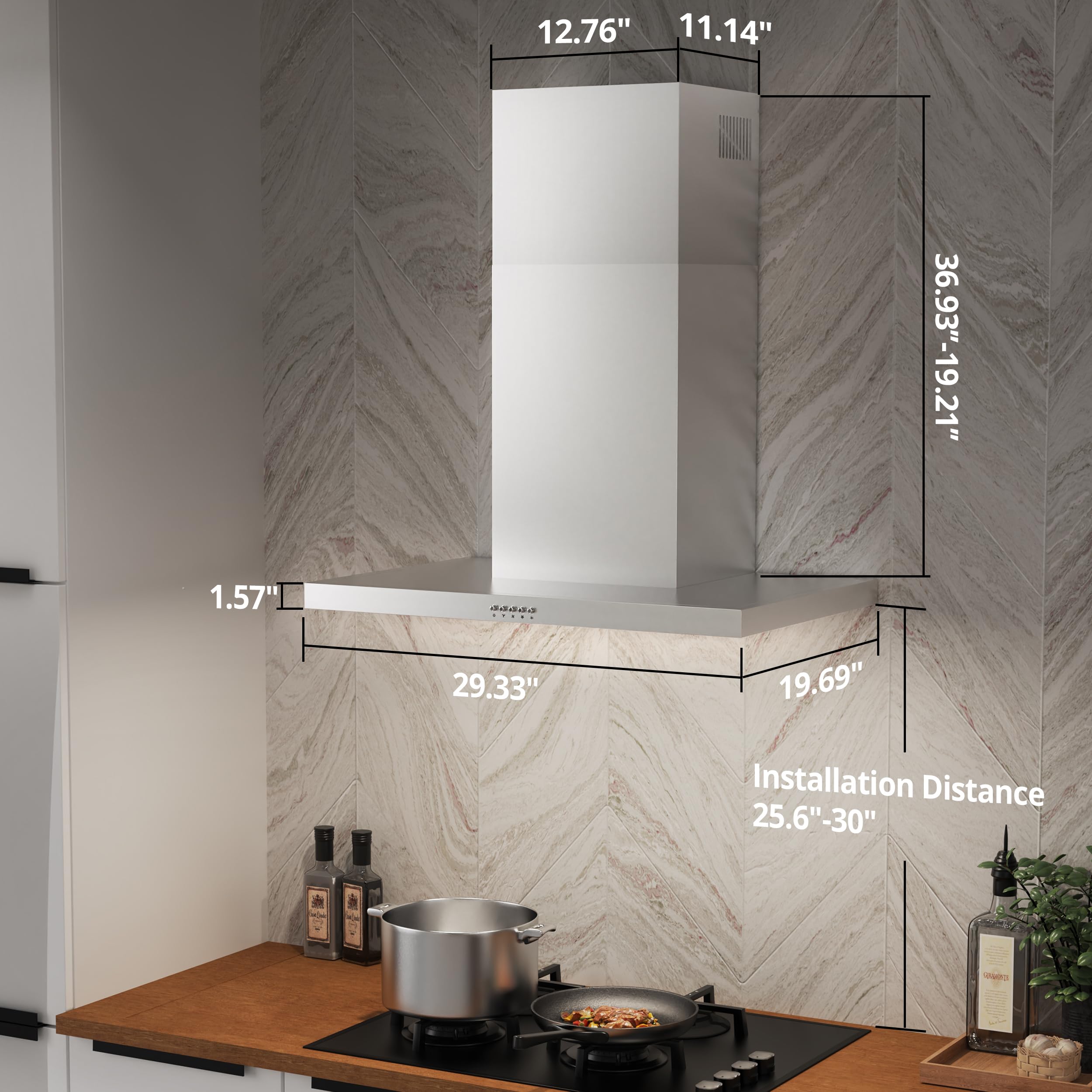 Snapklik.com : FIREGAS Wall Mount Range Hood 30 Inch, 600 CFM Ducted ...