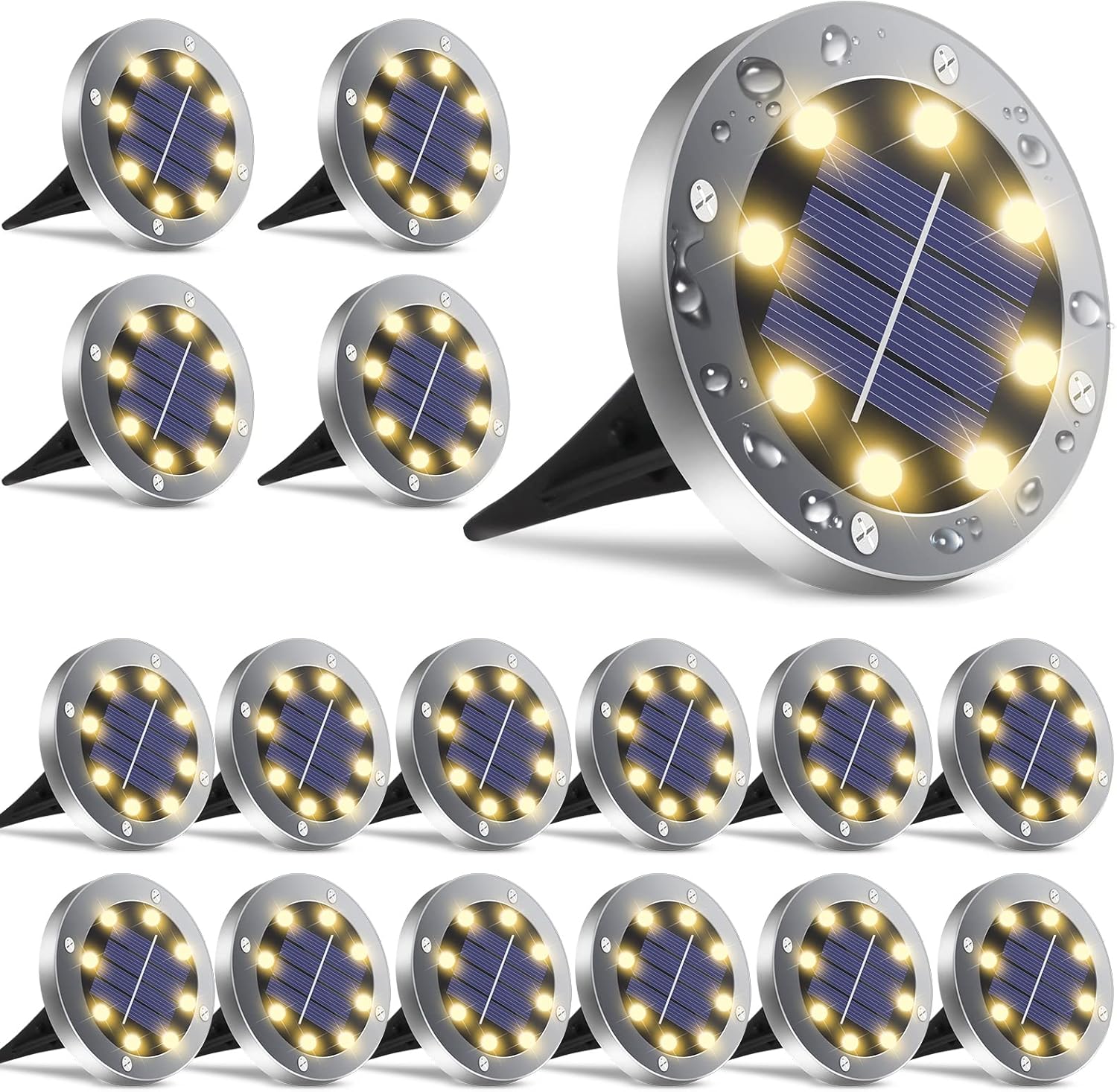 Solar Ground Lights 16Pack, Garden Solar Lights Outdoor Waterproof ...