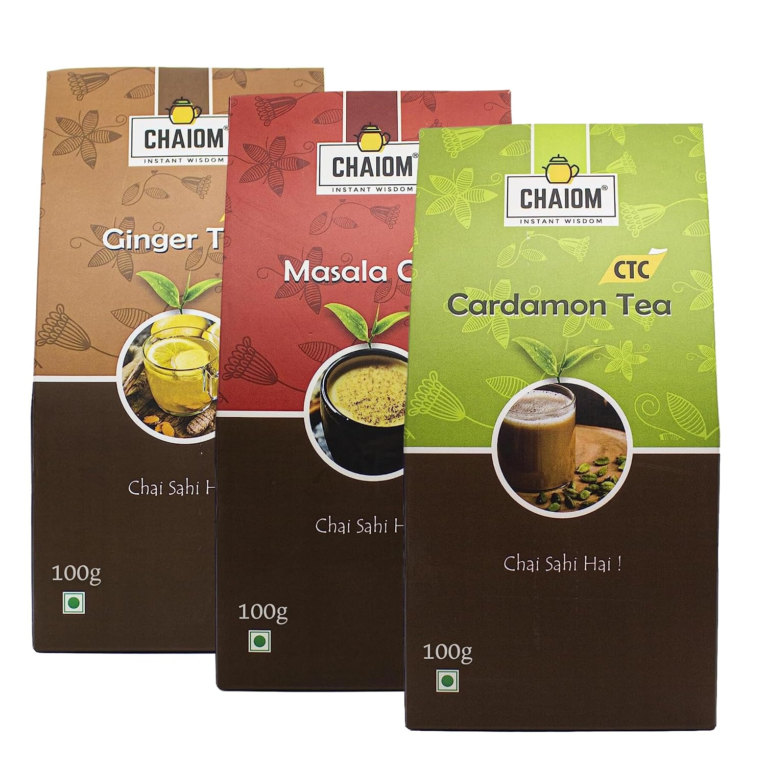 ChaiOm - Combo Pack (3 X 100g) Ginger Tea | Masala Chai | Cardamom Tea ...