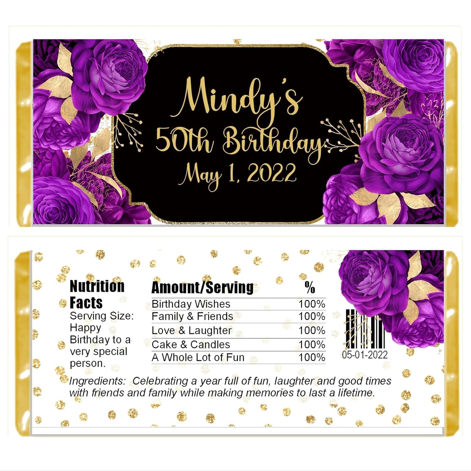 Amazon.com: Floral Personalized Candy Bar Wrappers, Birthday Party ...