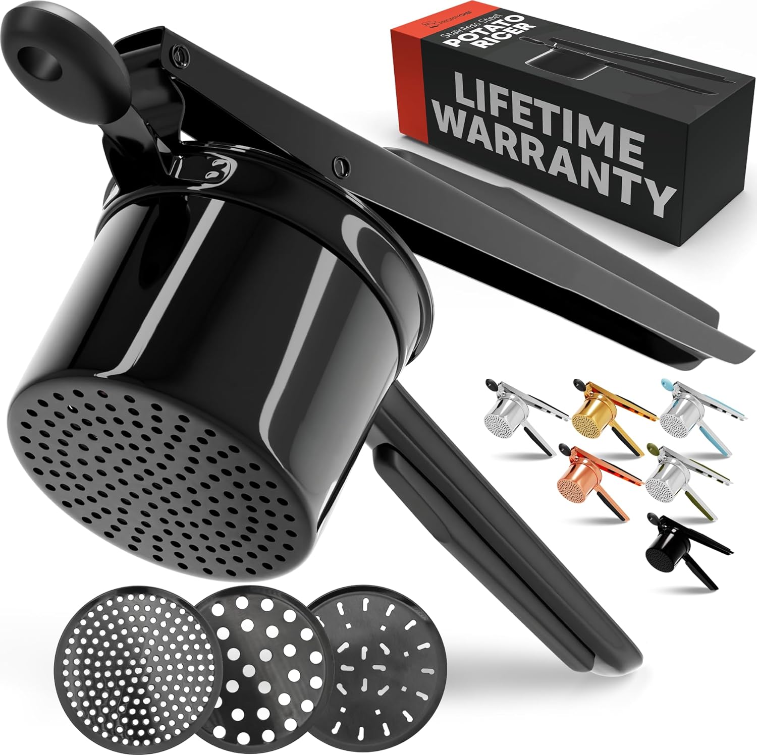 Amazon.com: PriorityChef Large 15oz Potato Ricer With 3 Discs, Heavy ...