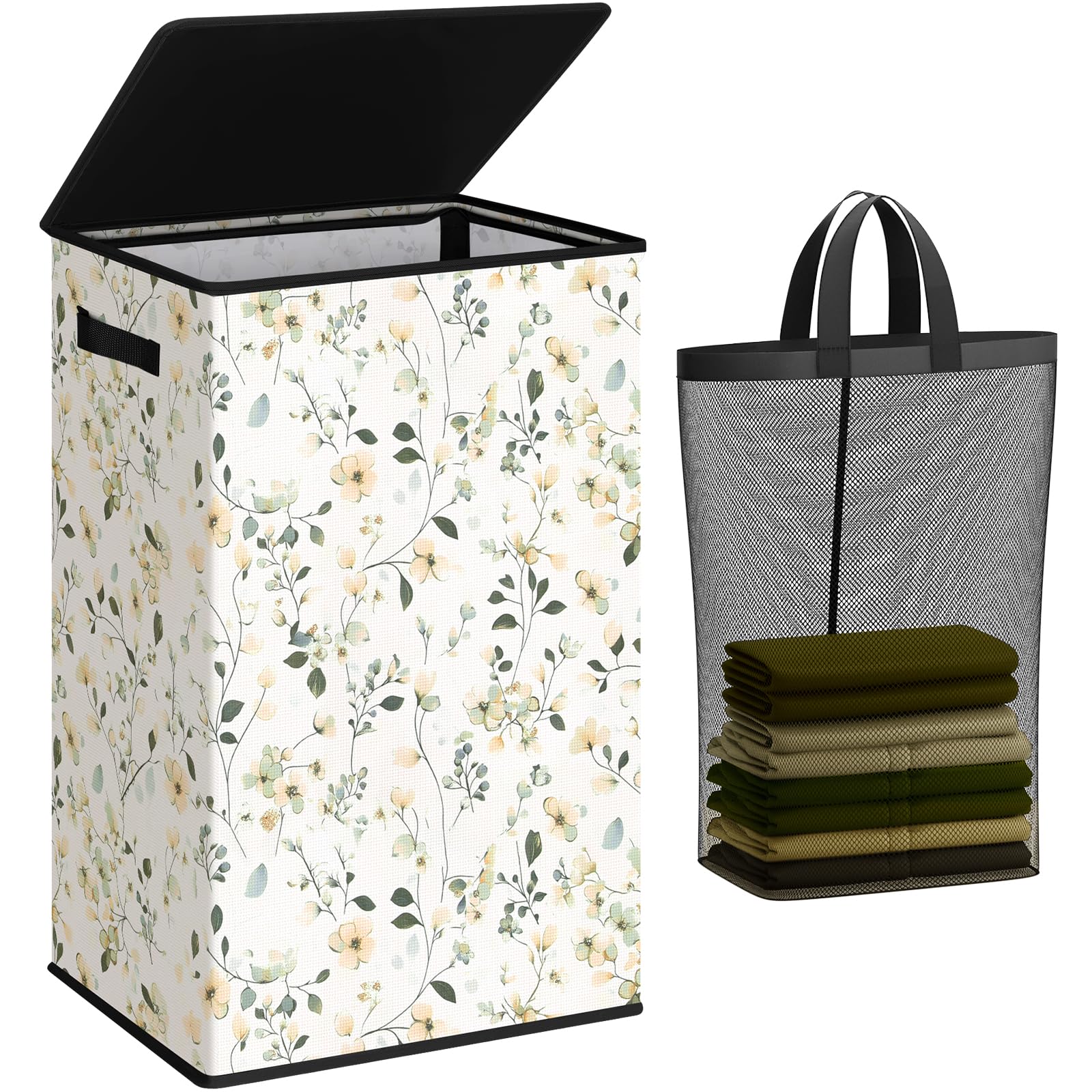 Amazon.com: SOLEDI Laundry Hamper with Lid, 90L Tall & Large Floral ...