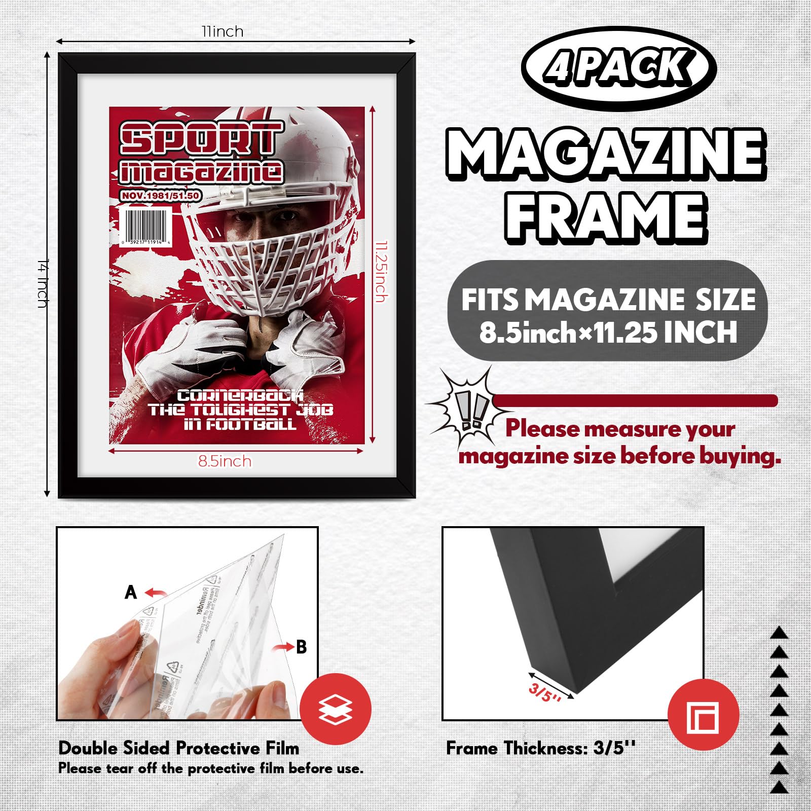 Geetery 4 Pcs Magazine Frames for Wall Fits Magazine Sized 8.5'' x 11. ...