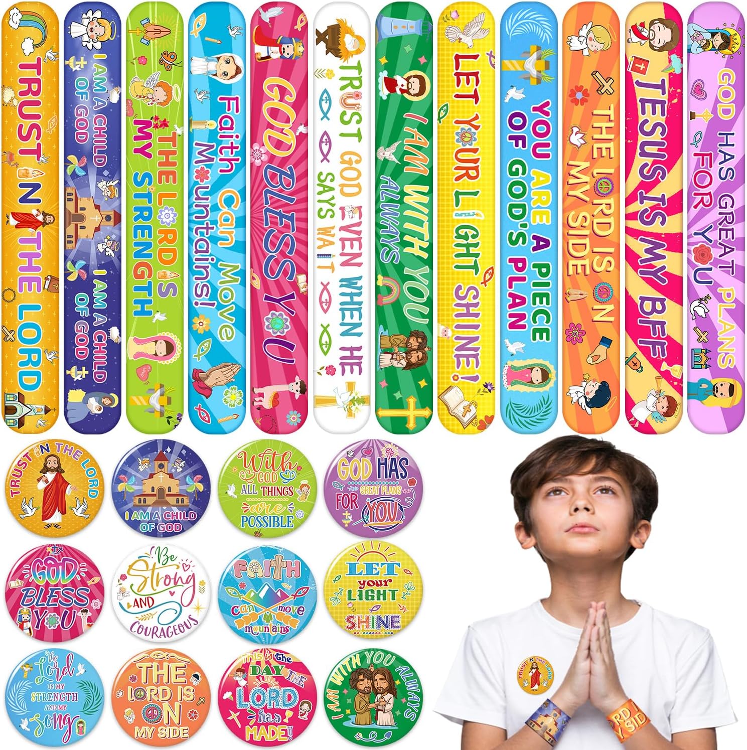 Amazon.com: 72PCS Religious Slap Bracelets with Christian Button Pins ...