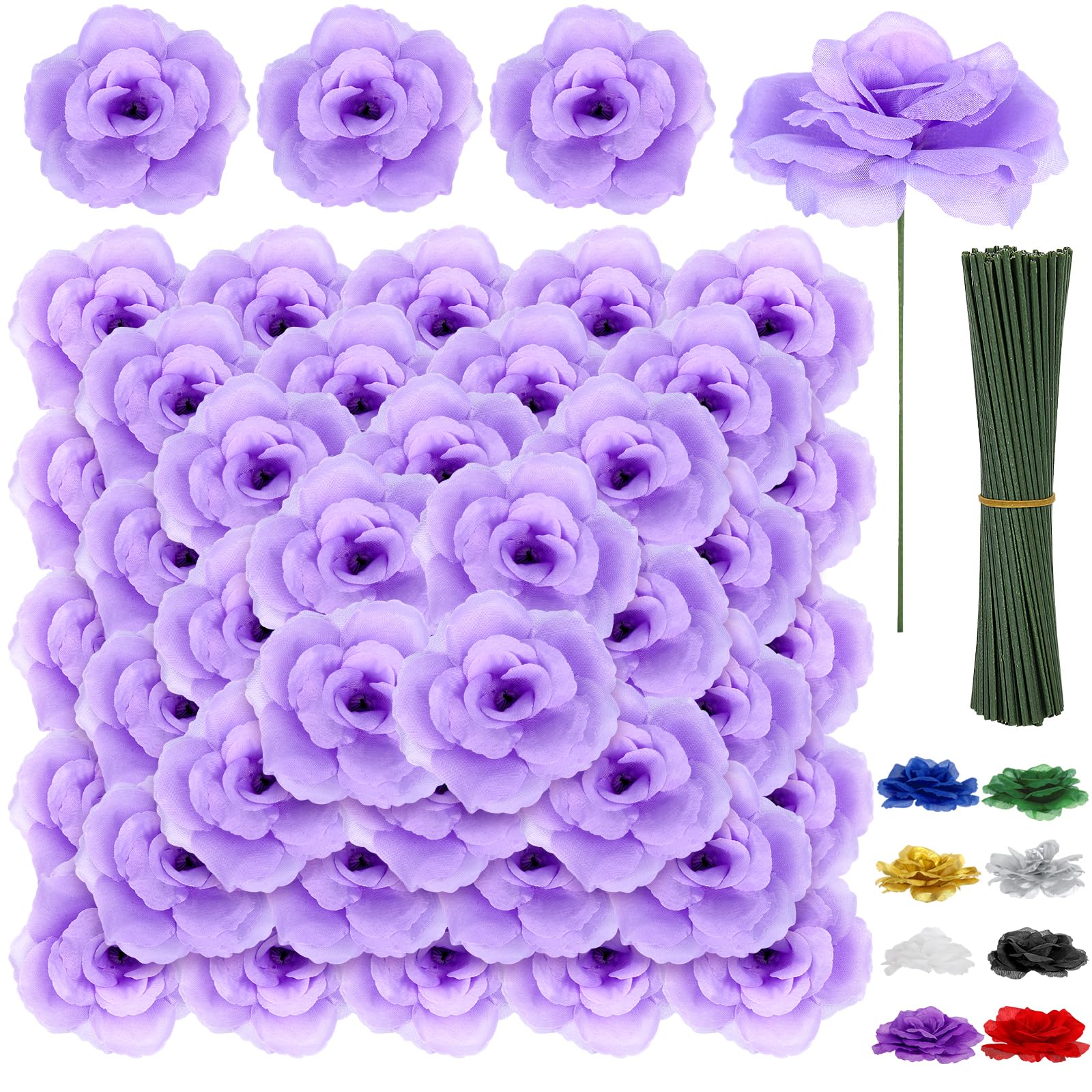 Amazon.com: 108pcs Roses Head Flowers with Stem - Light Purple ...