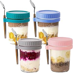 Amazon.com: Famyards 4 Pack Overnight Oats Containers with Airtight Lids and Spoons, 16 oz Glass ...