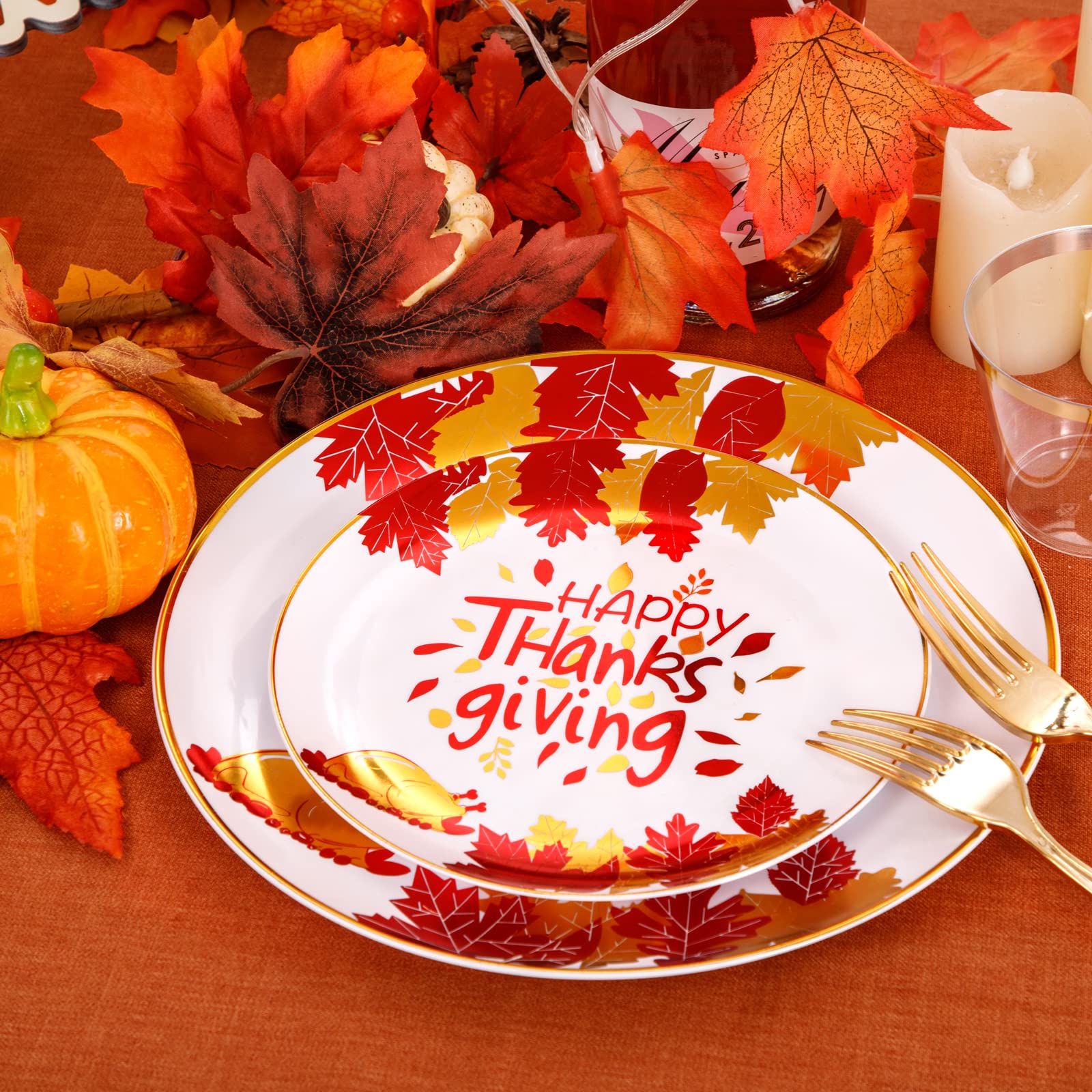 SUT 175 Pcs Thanksgiving Plastic Plates, Gold Disposable Dinnerware Set ...
