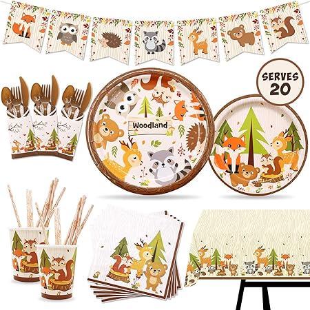 Amazon.com: Woodland Creatures Party Supplies Baby Shower Decorations ...