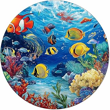 Amazon.com: Ocean Theme Area Rug Round Rugs 3ft, Underwater World Fish ...