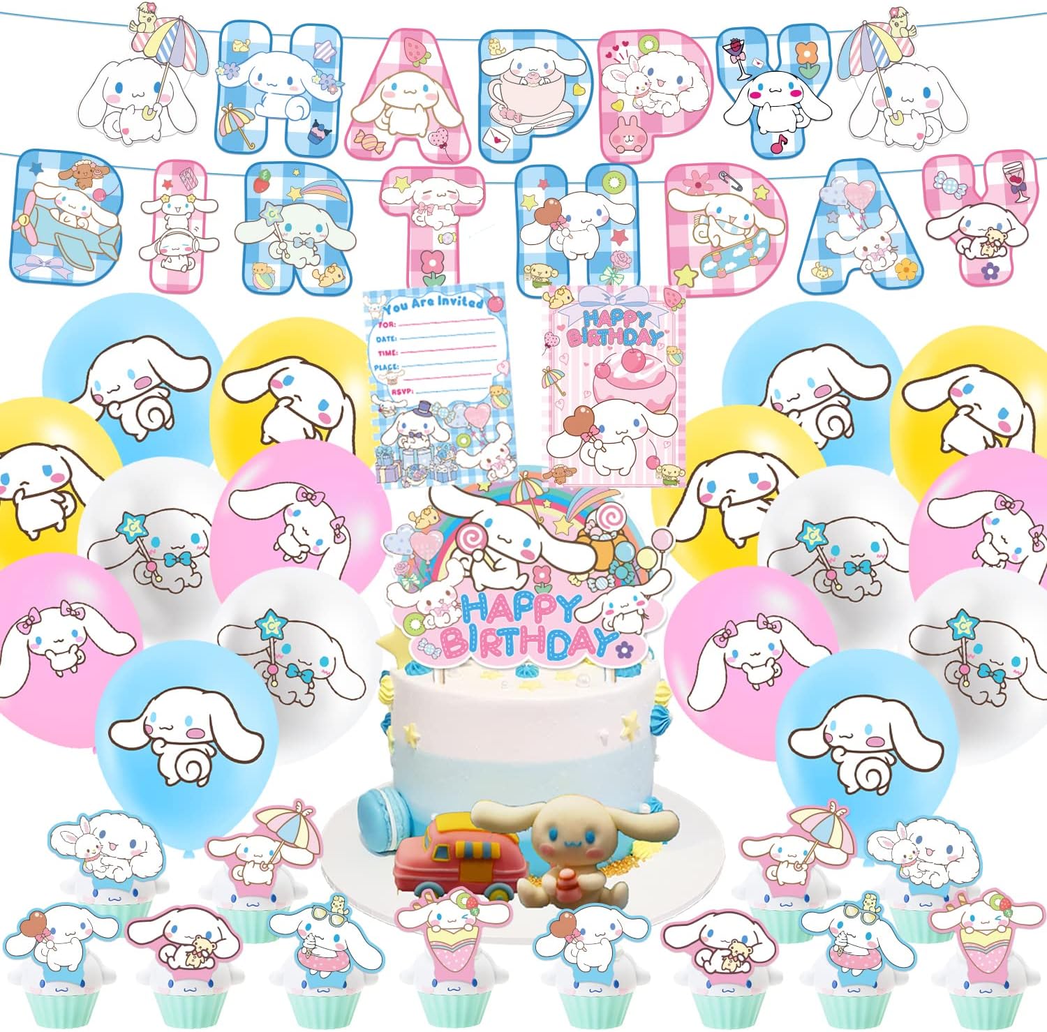 Cinnamoroll Party Supplies, Kawaii Cartoon Theme Birthday Decorations ...