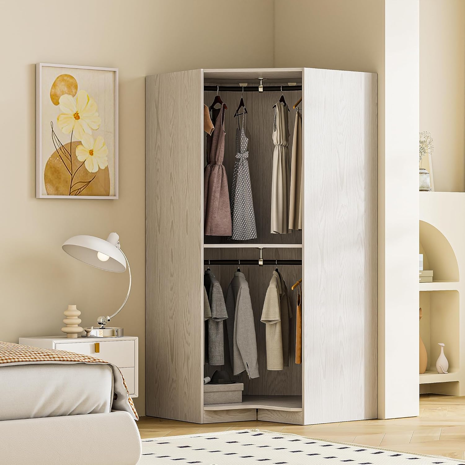 Amazon.com: Bellemave Corner Wardrobe Armoire Closet with Two Shelves ...