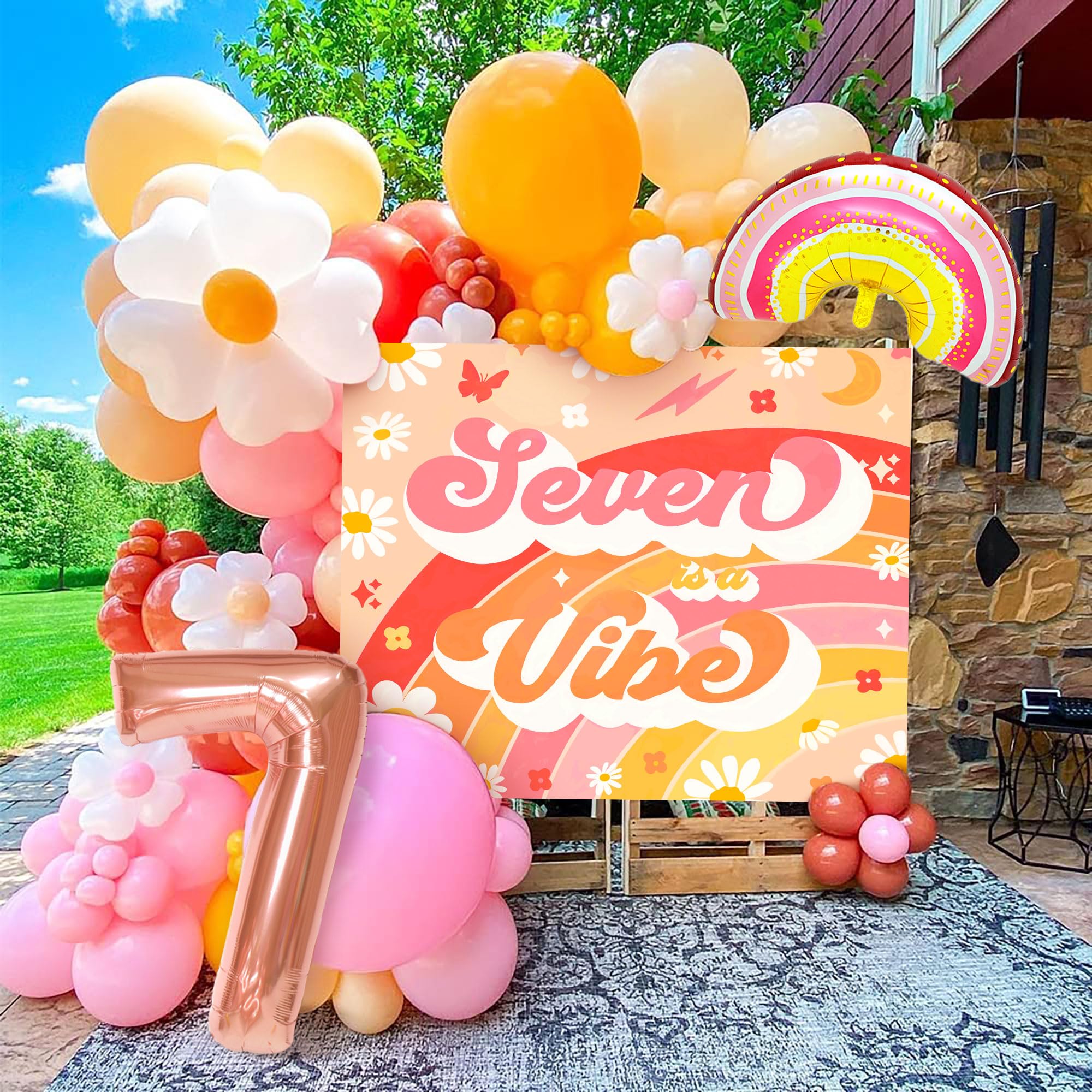 Amazon.com: Seven Is A Vibe Birthday Party Decorations Balloon Rainbow ...