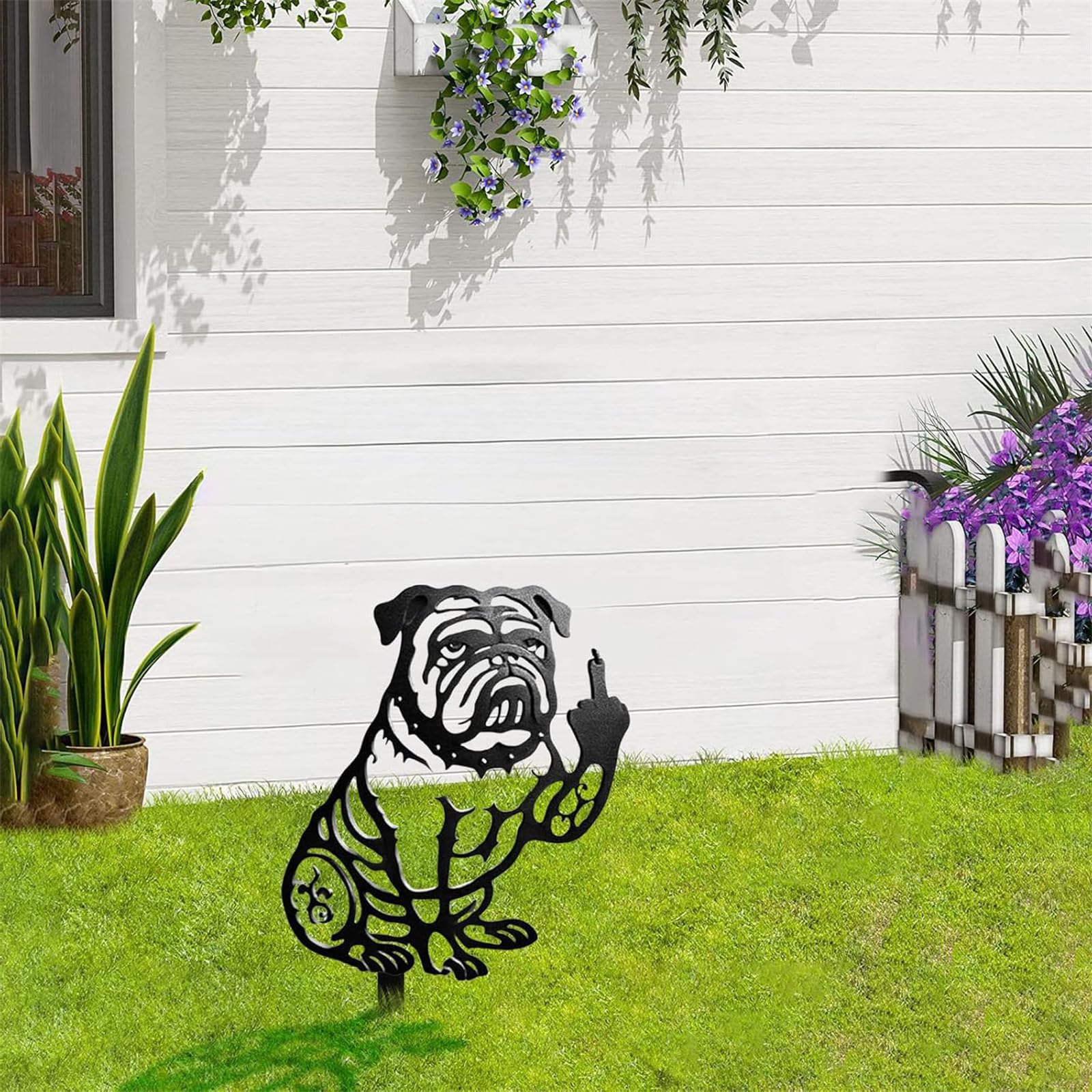 Room Decor Men Funny Middle Finger Bulldog Garden Statue - Cheeky Metal ...