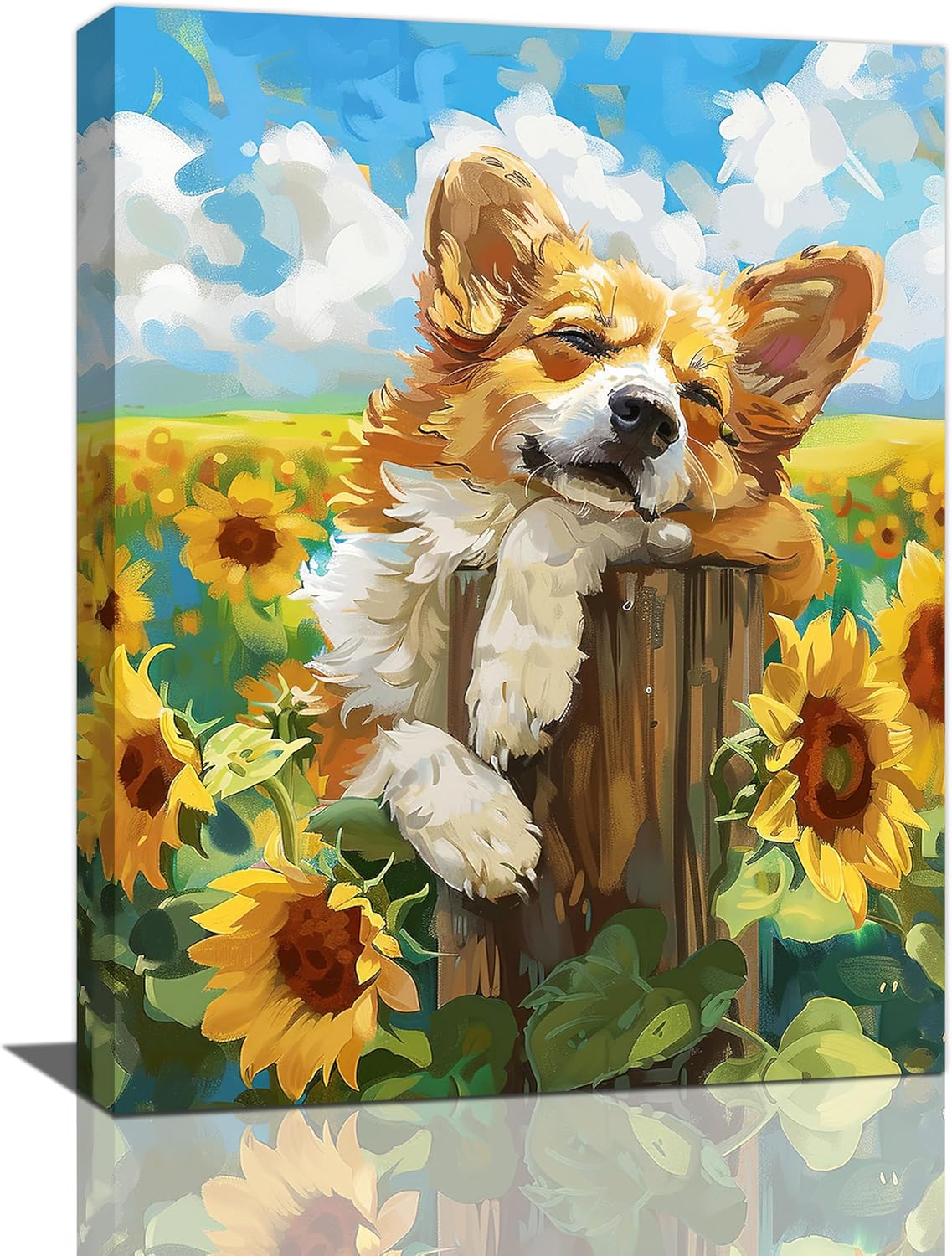 Amazon.com: Dog Wall Art Country Sunflower Funny Corgi Pictures Wall ...
