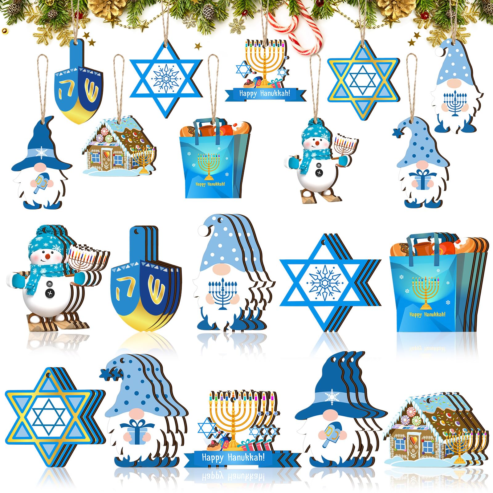 Amazon.com: 30 Pieces Hanukkah Gnomes Ornaments Wooden Chanukah Menorah ...