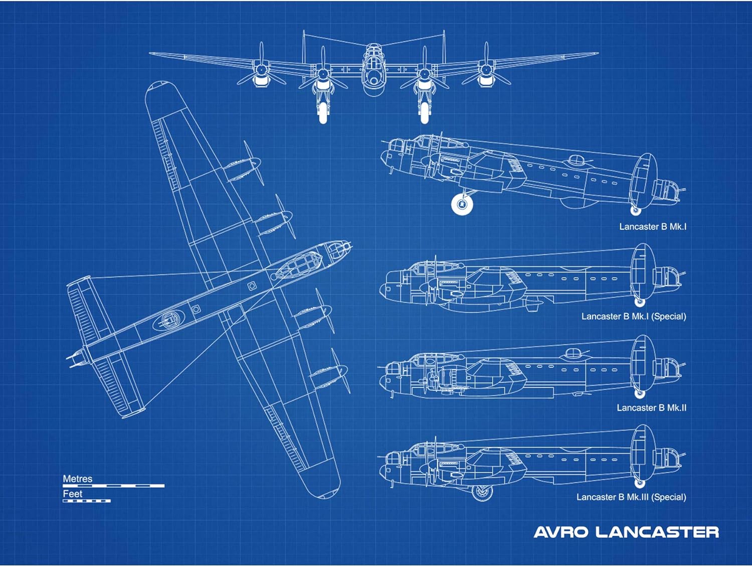 Amazon.com: Artery8 Avro Lancaster Bomber Aircraft Plane Blueprint Plan ...