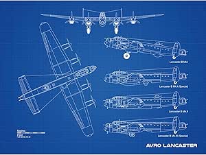 Avro Lancaster Bomber Aircraft Plane Blueprint Plan Large Wall Art ...