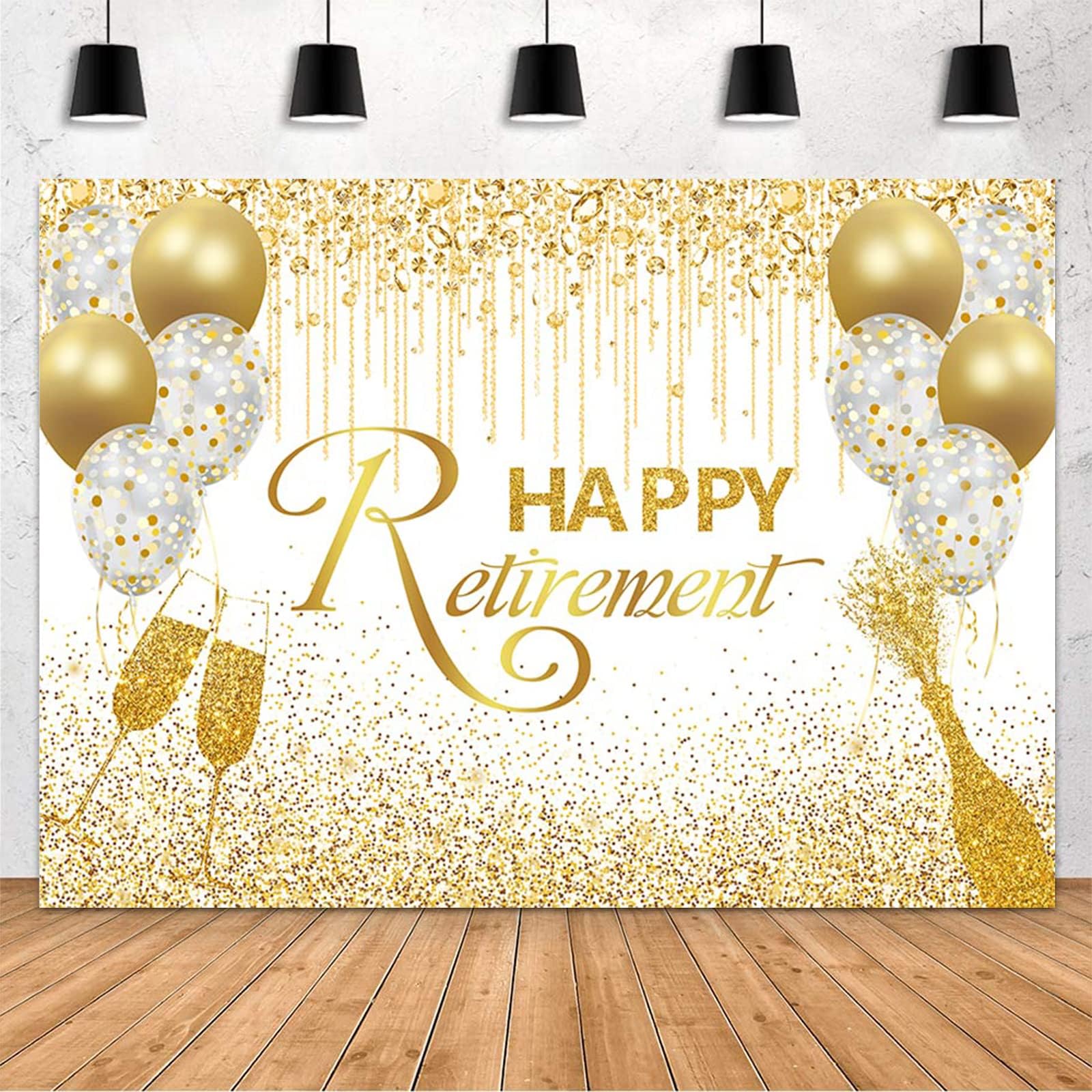 Amazon.com : MEHOFOND Happy Retirement Backdrop White and Gold Glitter ...