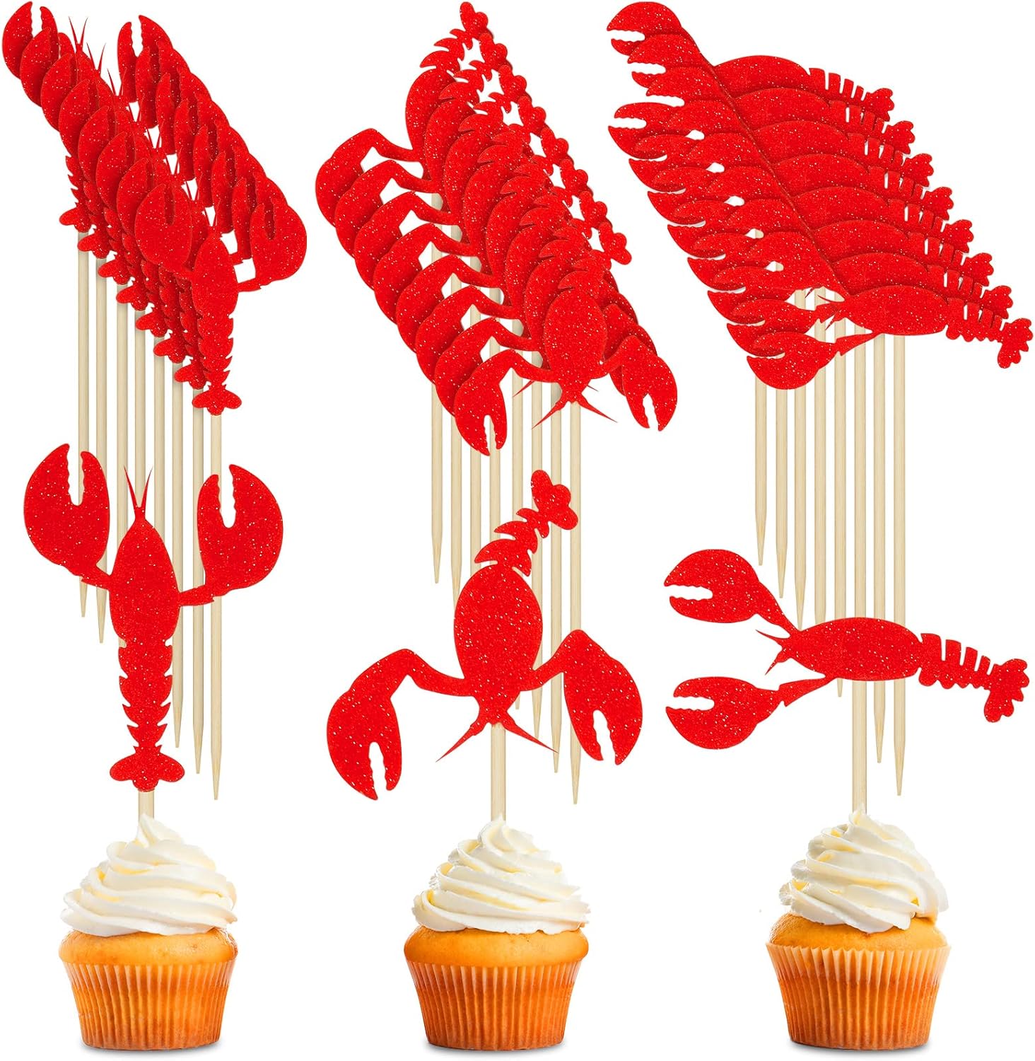 Amazon.com: Sumind 48 Pack Crawfish Cupcake Toppers Red Glitter Lobster ...