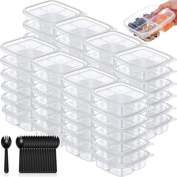 Amazon.com: Dandat 50 Pcs Clear Plastic 4 Compartment Snack Containers ...