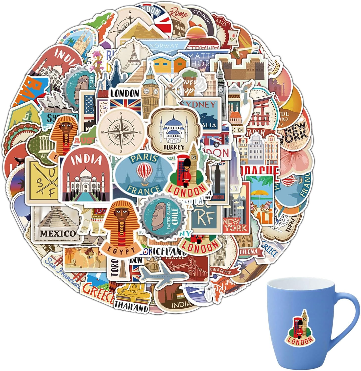100 Stück Weltreisen Sticker Set Wasserfeste Vintage Retro Vinyl ...
