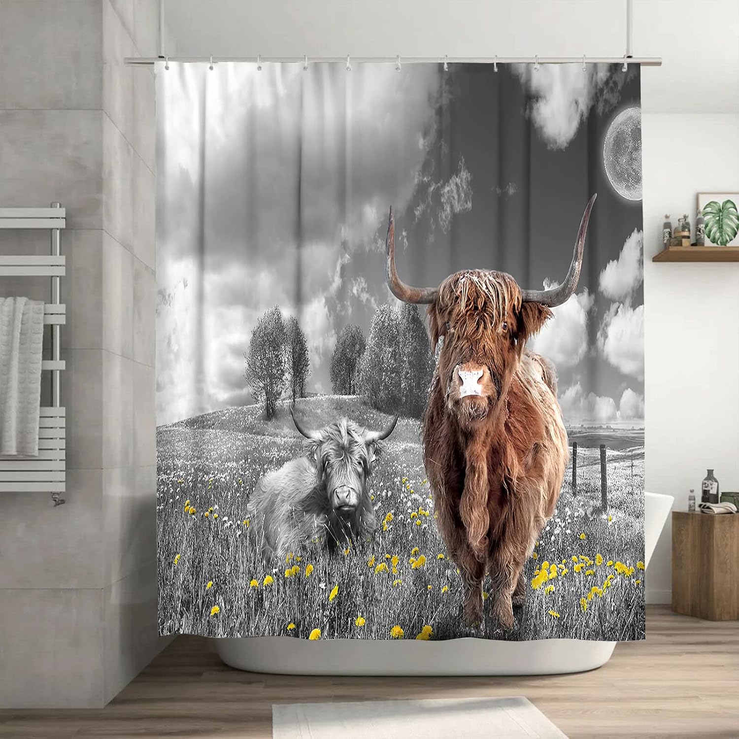 Amazon.com: Golakra Highland Cow Shower Curtain Farmhouse Country ...