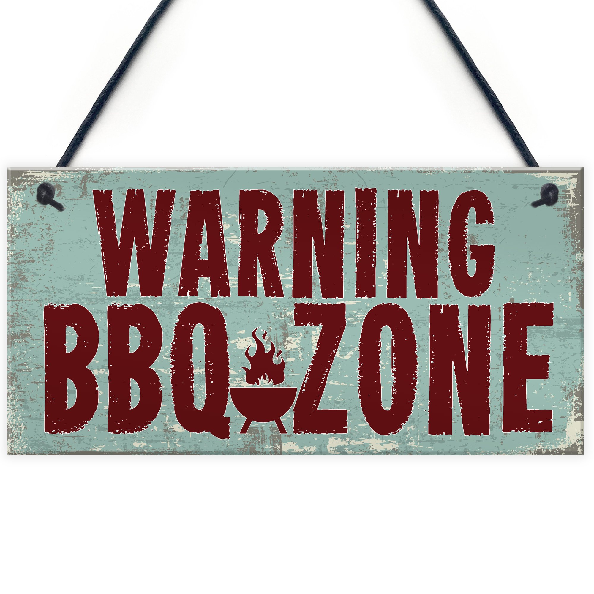 RED OCEAN Warning BBQ ZONE Barbecue Garden Home Bar Hanging Wall Plaque ...