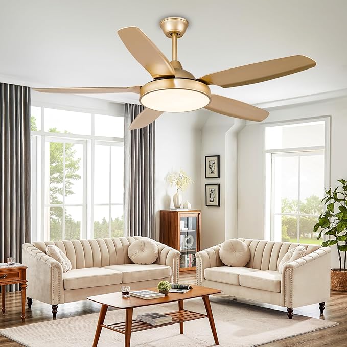 Morpholife Gold Ceiling Fans with Light, 52 Inch Golden Ceiling Fans ...
