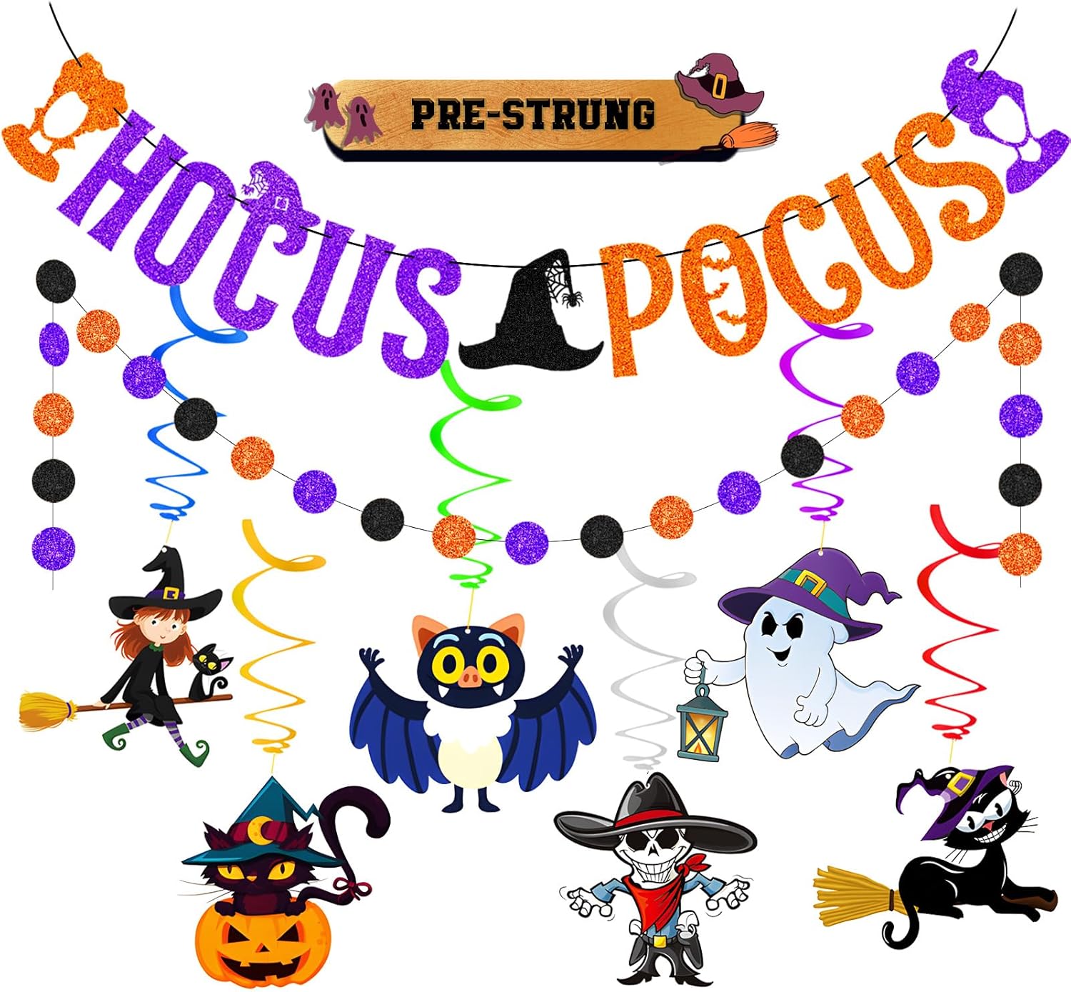 Amazon.com: Halloween Banner Decorations Indoor Set, Glitter Hocus ...