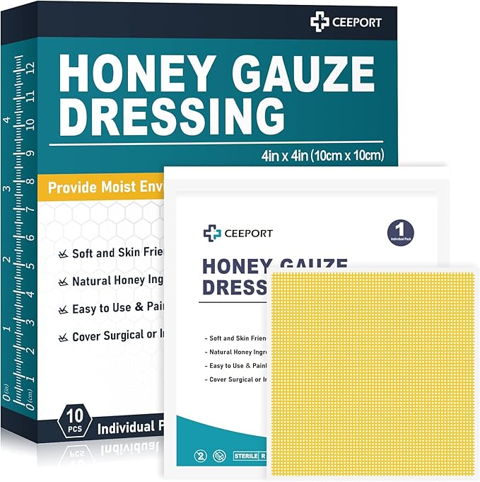 Amazon.com: Ceeport Honey Gauze Wound Dressing, 4" x 4" Manuka Honey Wound Care, Medical Grade ...