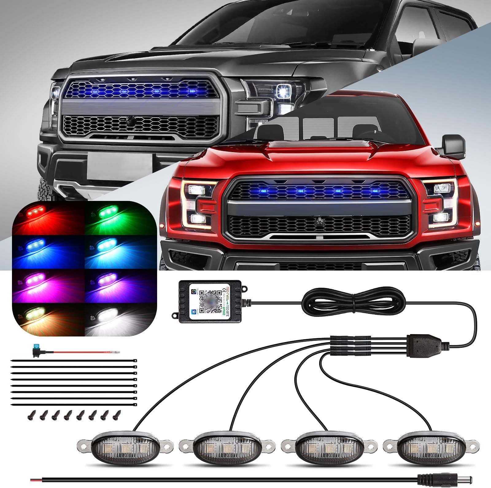 Amazon.com: FICOLPO 4 Pcs Led Universal RGB Grille Lights Compatible ...