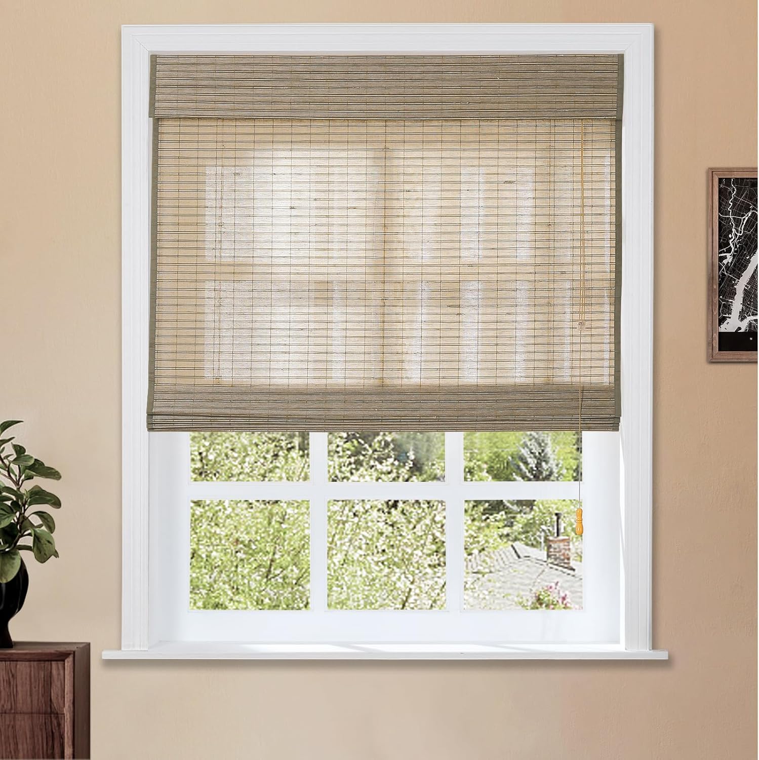 Amazon.com: TWOPAGES Bamboo Flax Cordless Roman Shade for Indoor ...