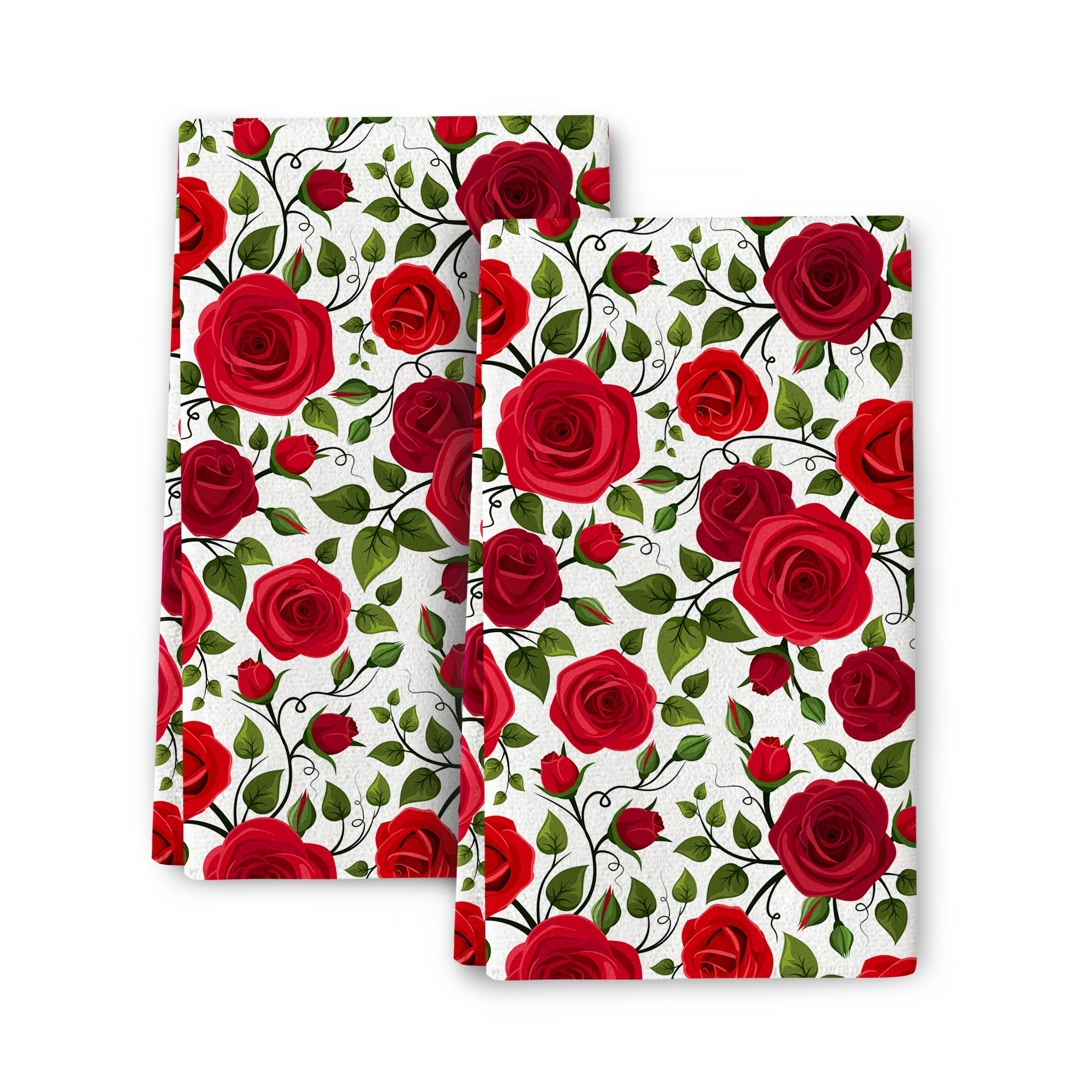 Amazon.com: Bapcoku Red Rose Kitchen Dish Towel Set of 2, Soft ...
