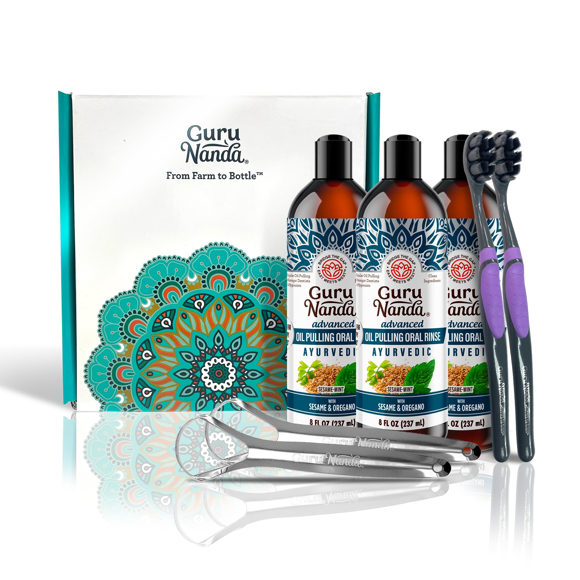Amazon.com: GuruNanda Advanced Oil Pulling with Tongue Scraper, Natural ...