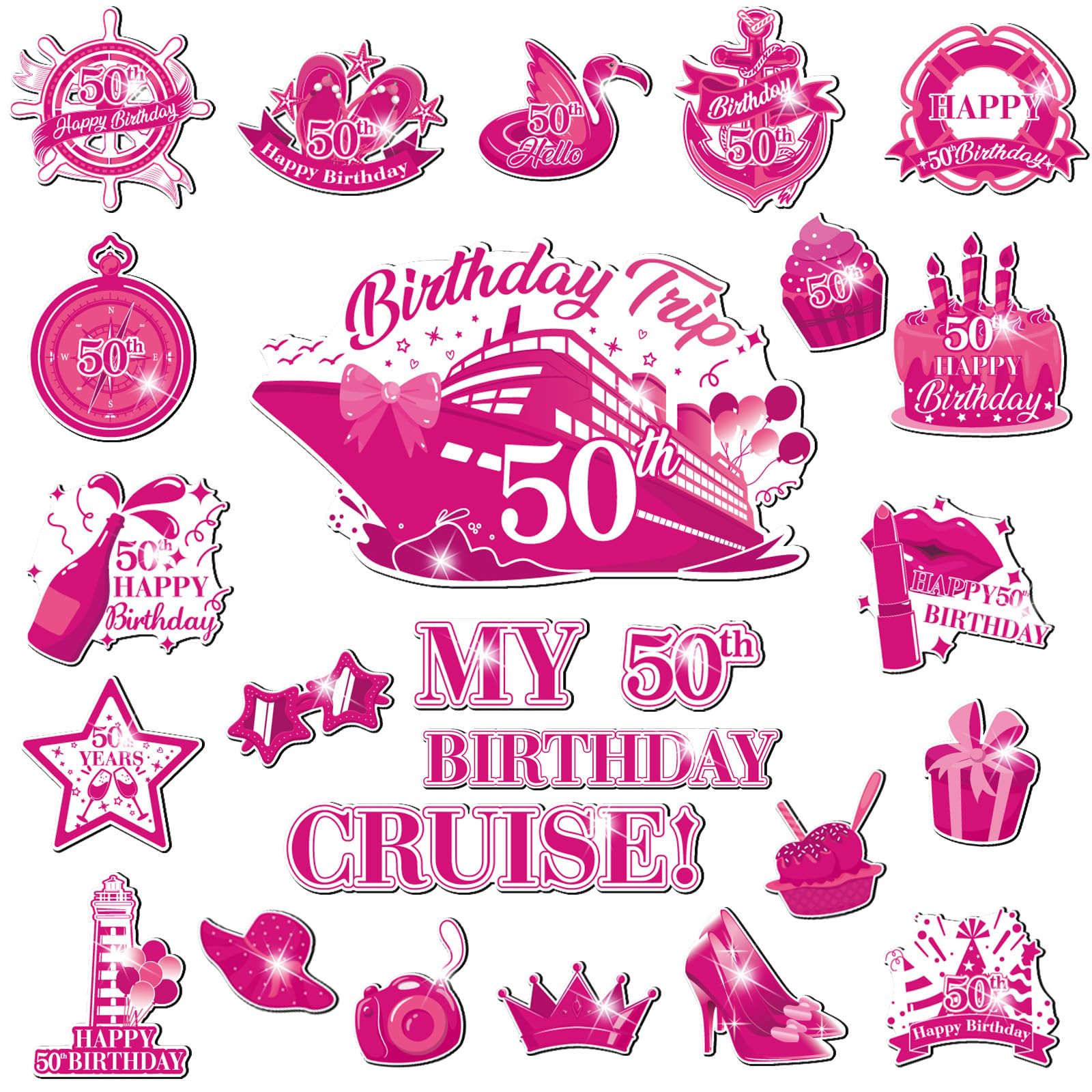 Amazon.com: 50th Birthday Cruise Door Magnets Decorations, Hot Pink ...