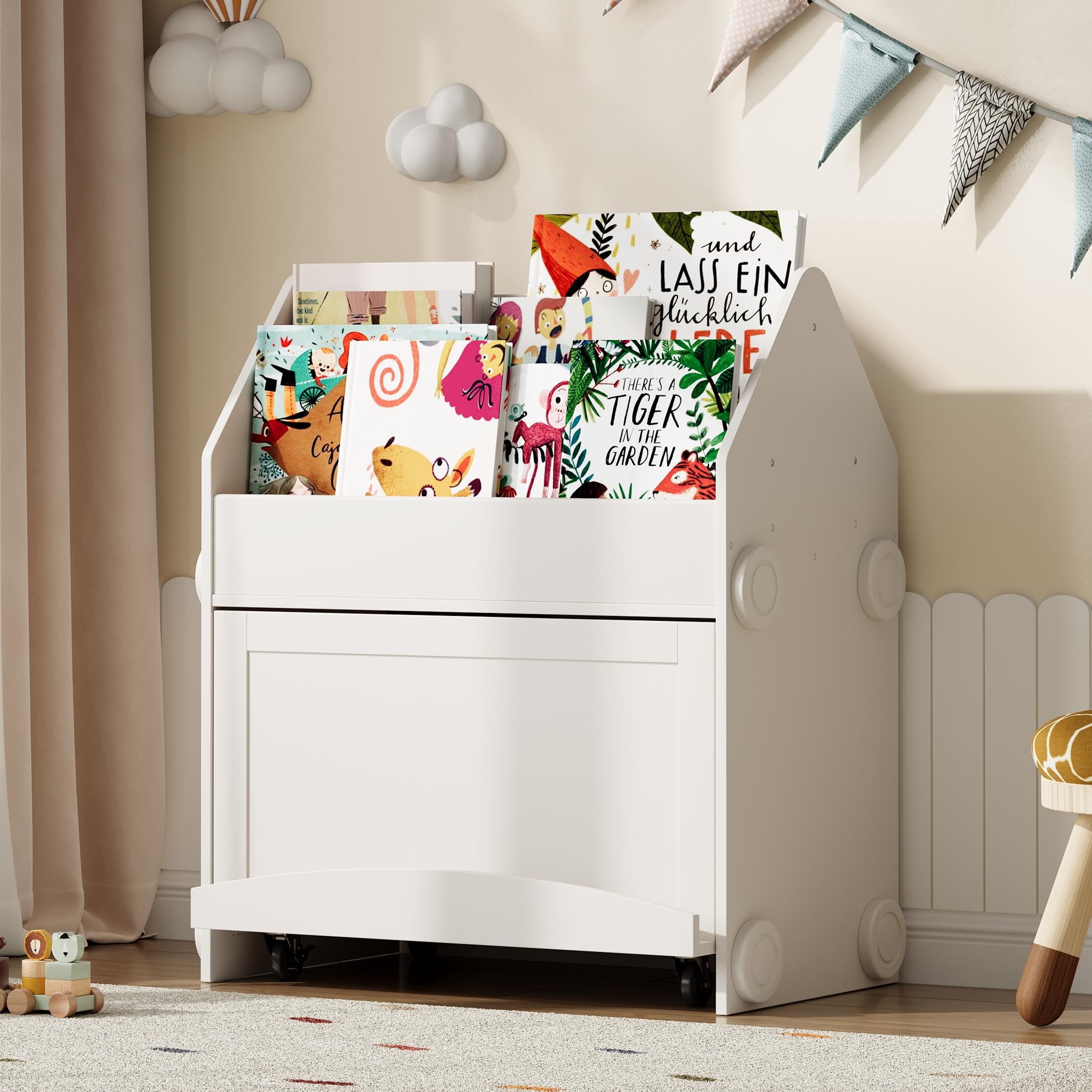 Amazon.com: Treocho 2-Tier Kids Bookshelf, Toddler Bookshelf, Wooden ...