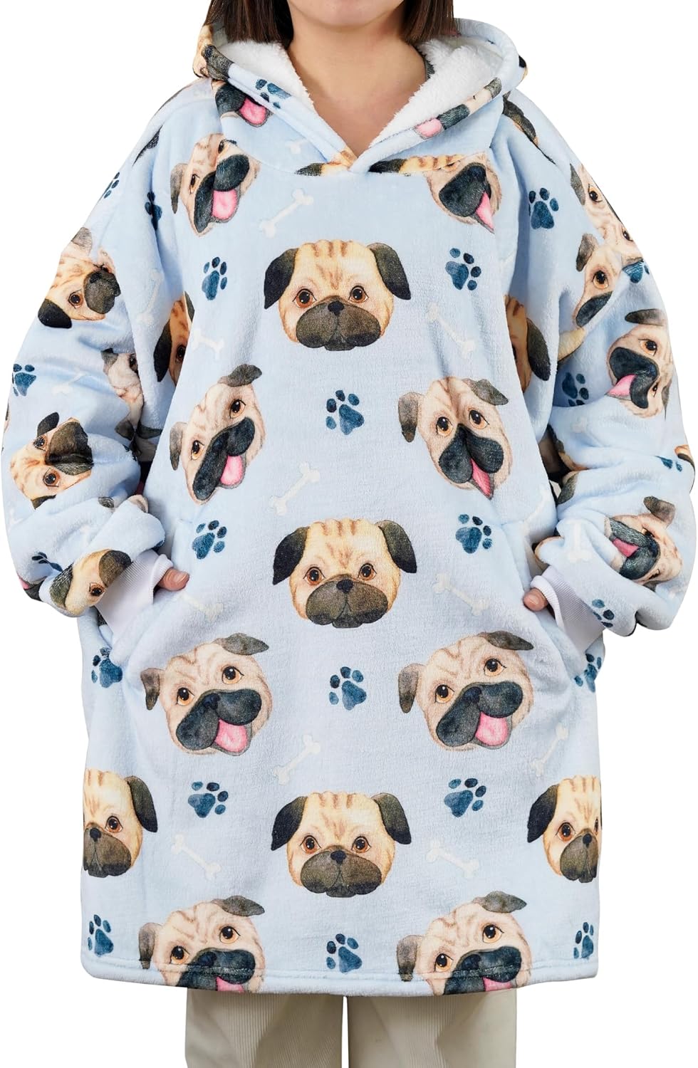Amazon.com: Huglanket Pug Gifts Wearable Blanket Hoodie, Oversized ...