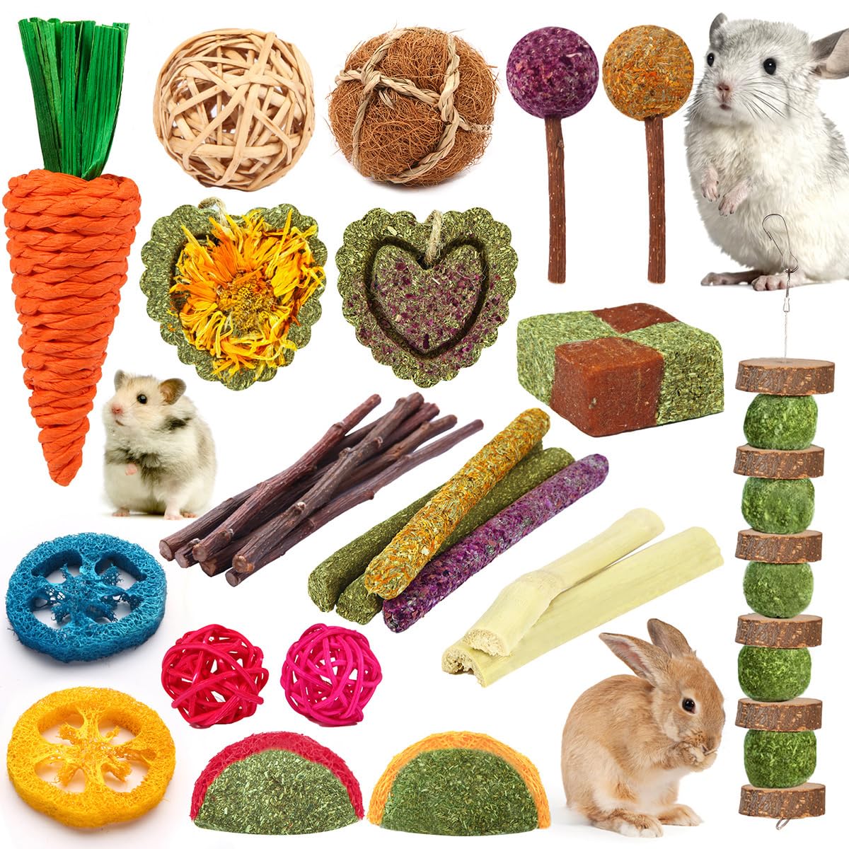 Rabbit Toys Bunny Chew Toys for Teeth, Hamster/Guinea Pig Toys Natural ...