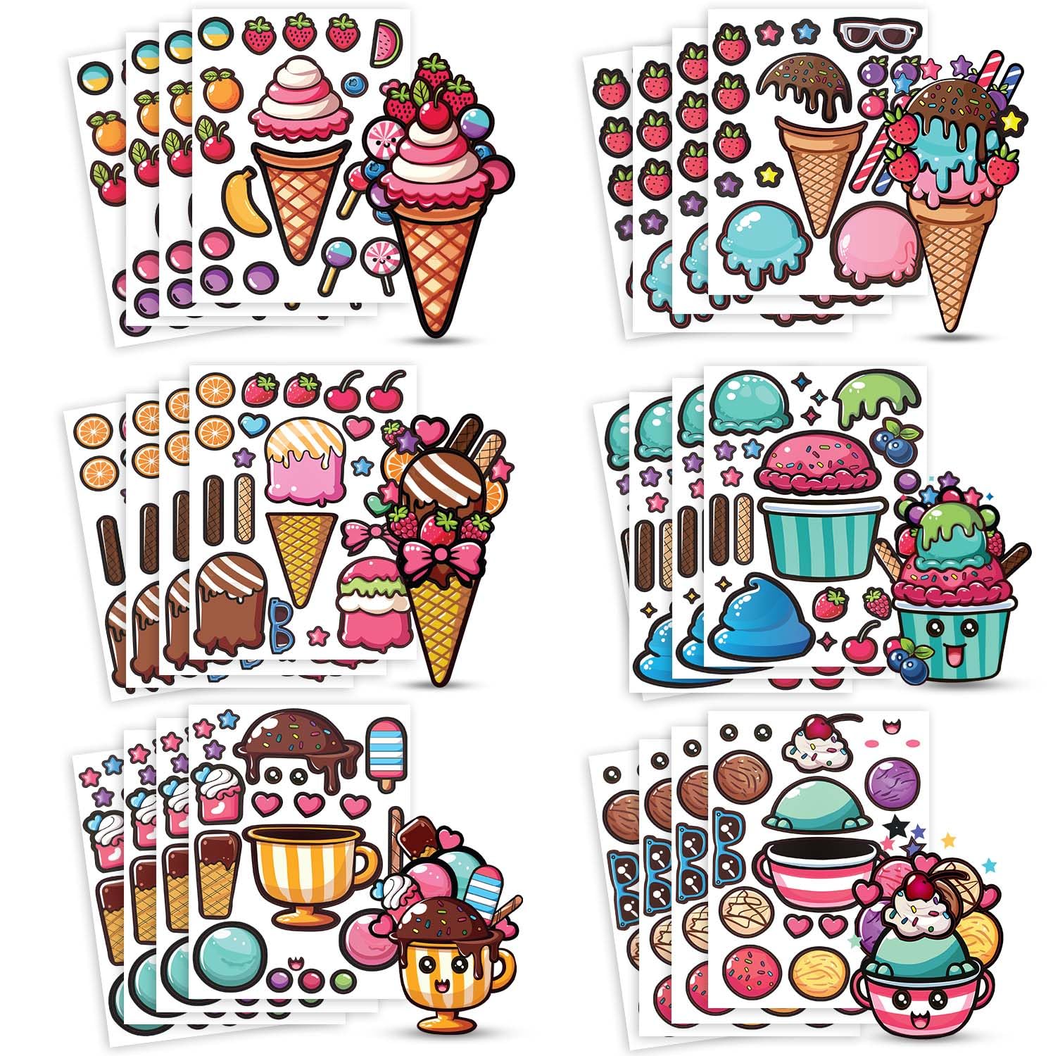 Amazon.com: 24 Make A Ice Cream Stickers for Kids - Create and Decorate ...